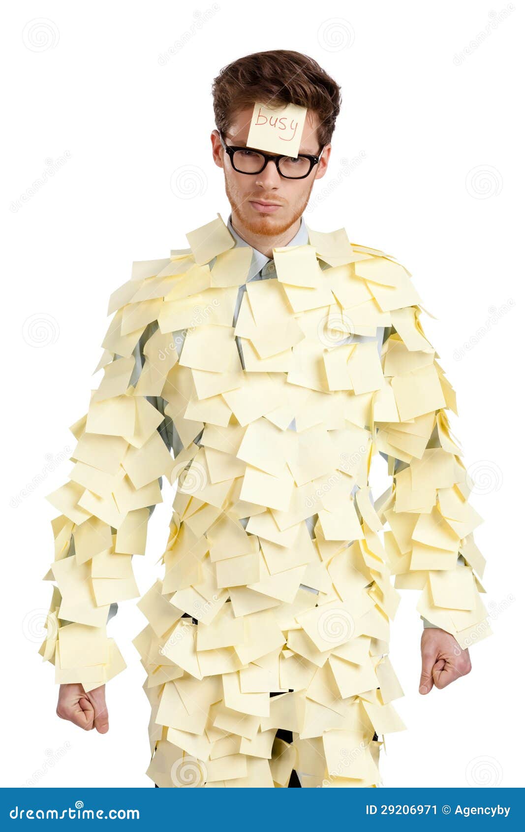 Young Man with a Sticky Note on His Face, Covered with Yellow Stickers ...