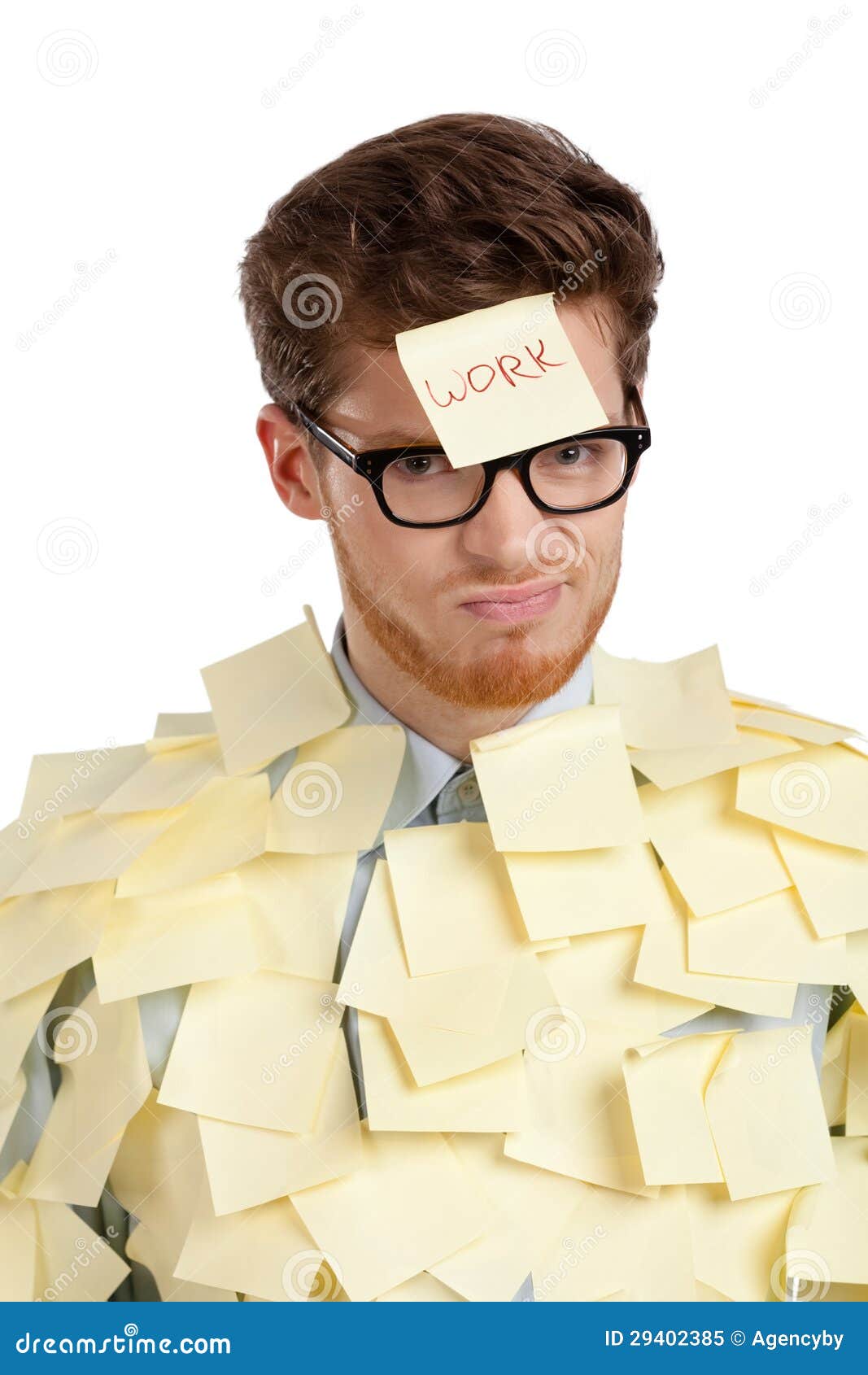 Young Man with a Sticky Note on His Face, Covered with Yellow Sticky ...