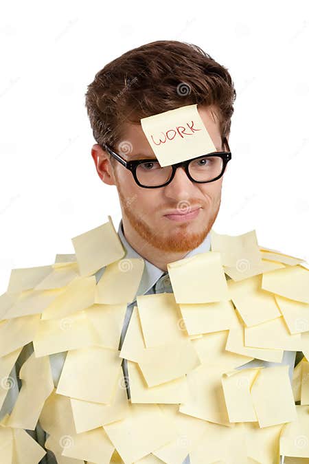Young Man with a Sticky Note on His Face, Covered with Yellow Sticky ...
