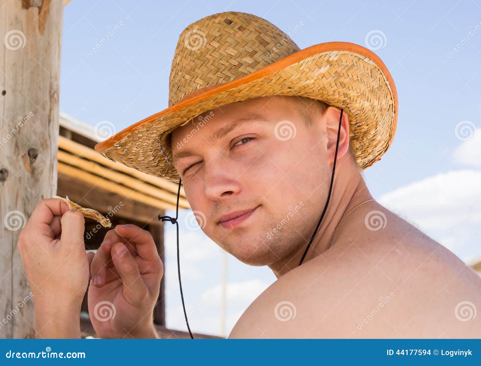 Young man in a straw hat stock photo. Image of rest, relaxation - 44177594