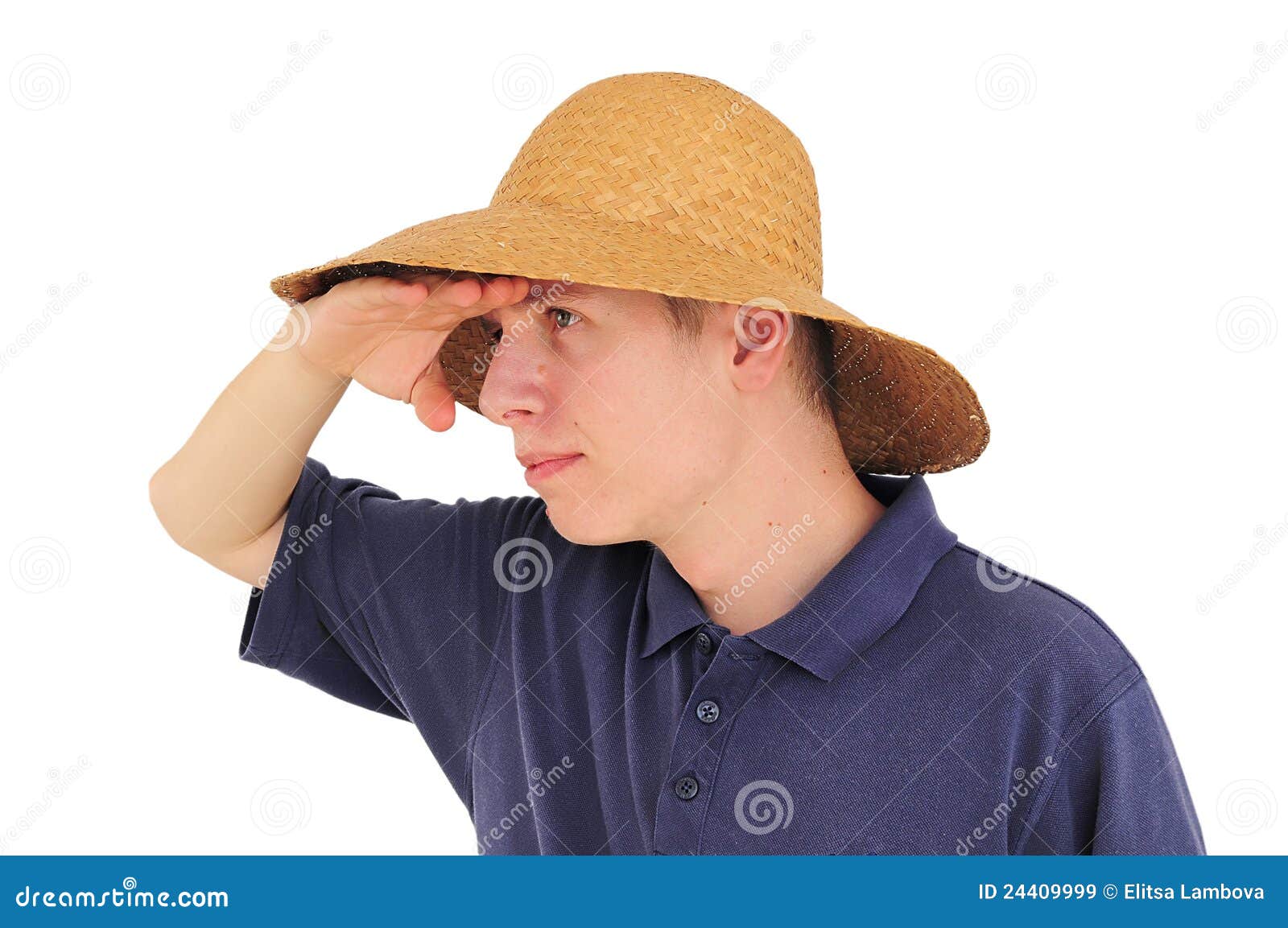 Young Man with Straw Hat Watching at the Distance Stock Image - Image ...