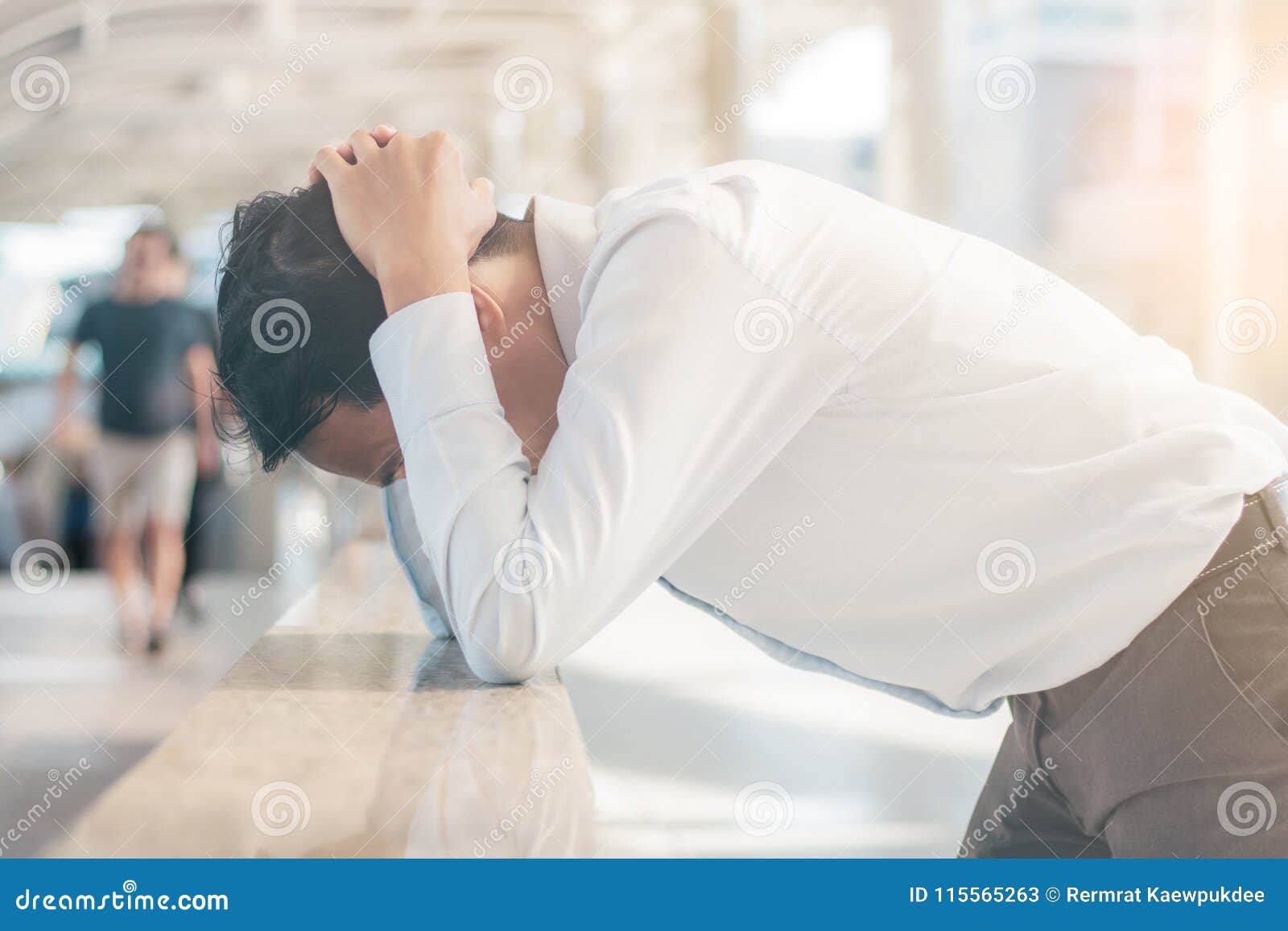 Young man with stress. stock image. Image of hands, person - 115565263