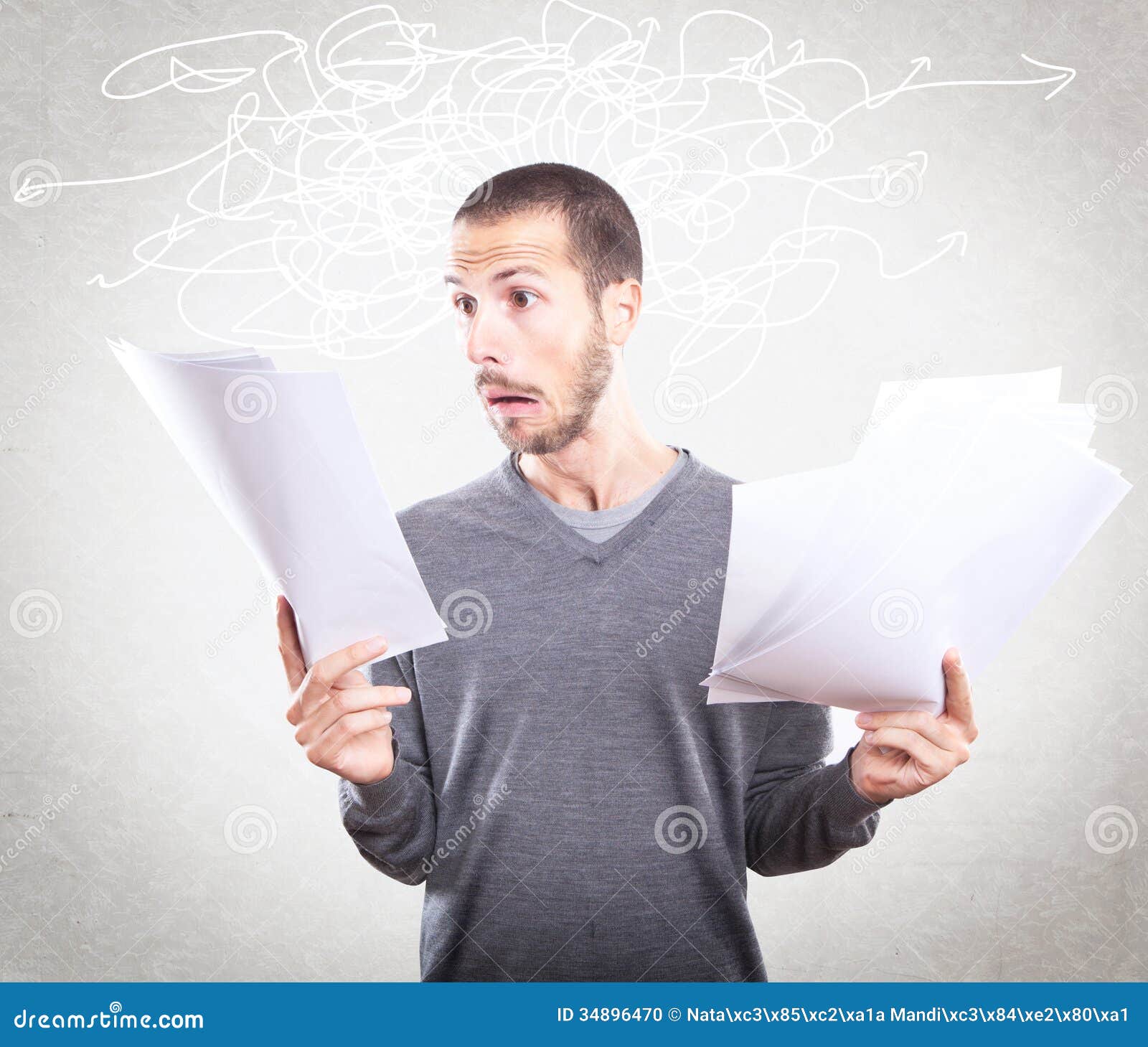Young Man Stressed Holding Papers Stock Photo - Image of paperwork ...