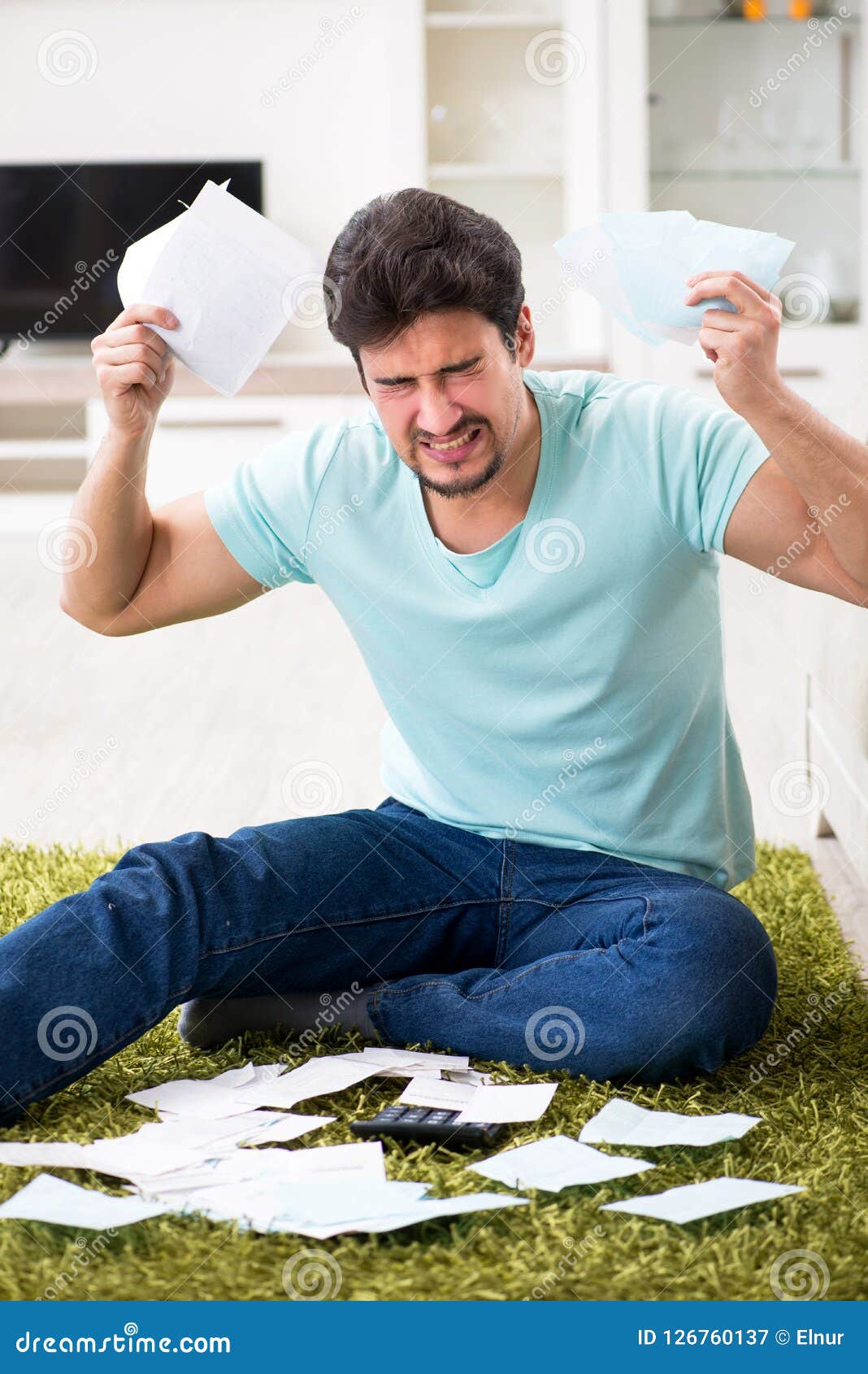 The Young Man Struggling with Personal Finance and Bills Stock Image ...
