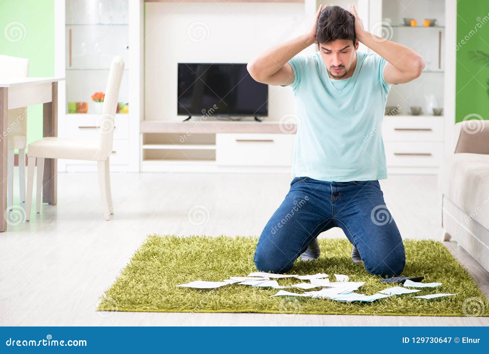 The Young Man Struggling with Personal Finance and Bills Stock Image ...