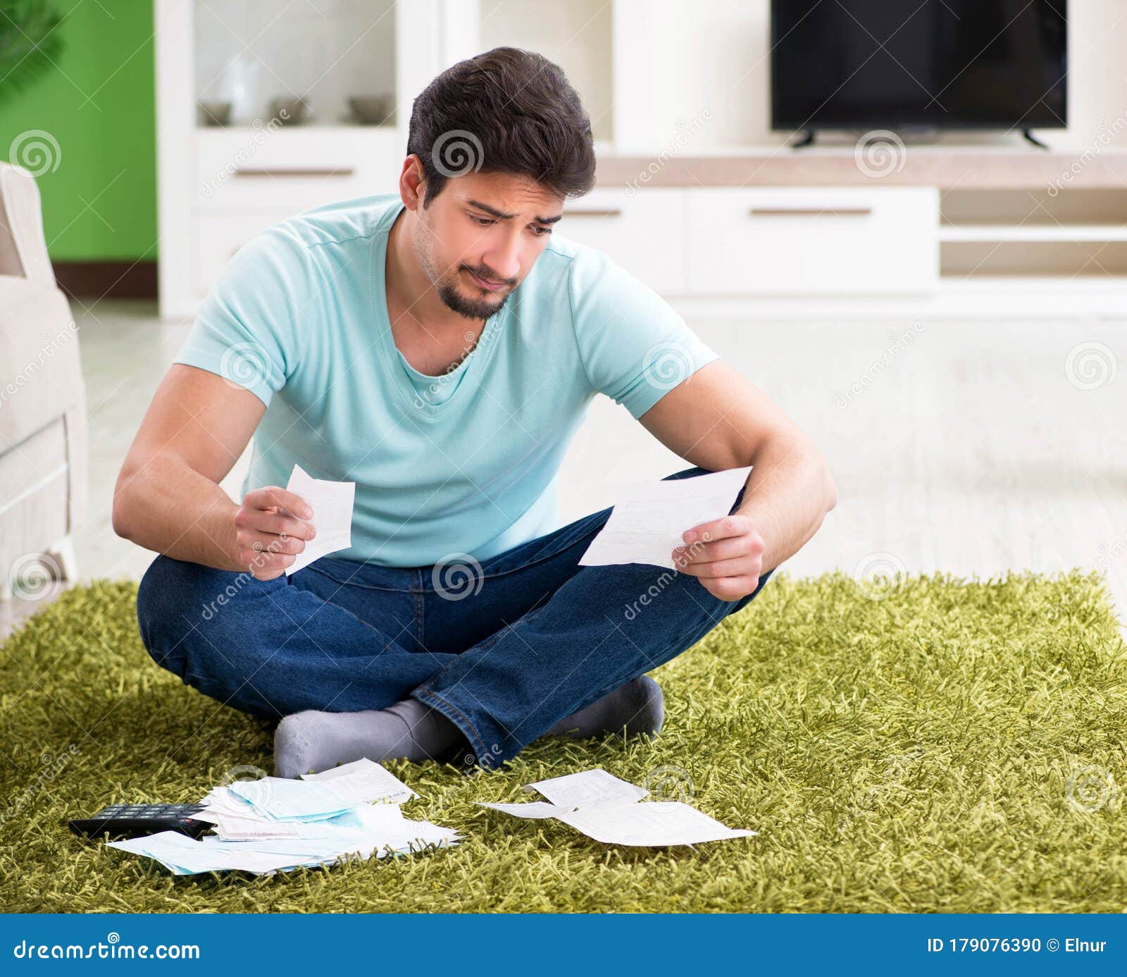 Young Man Struggling with Personal Finance and Bills Stock Photo ...