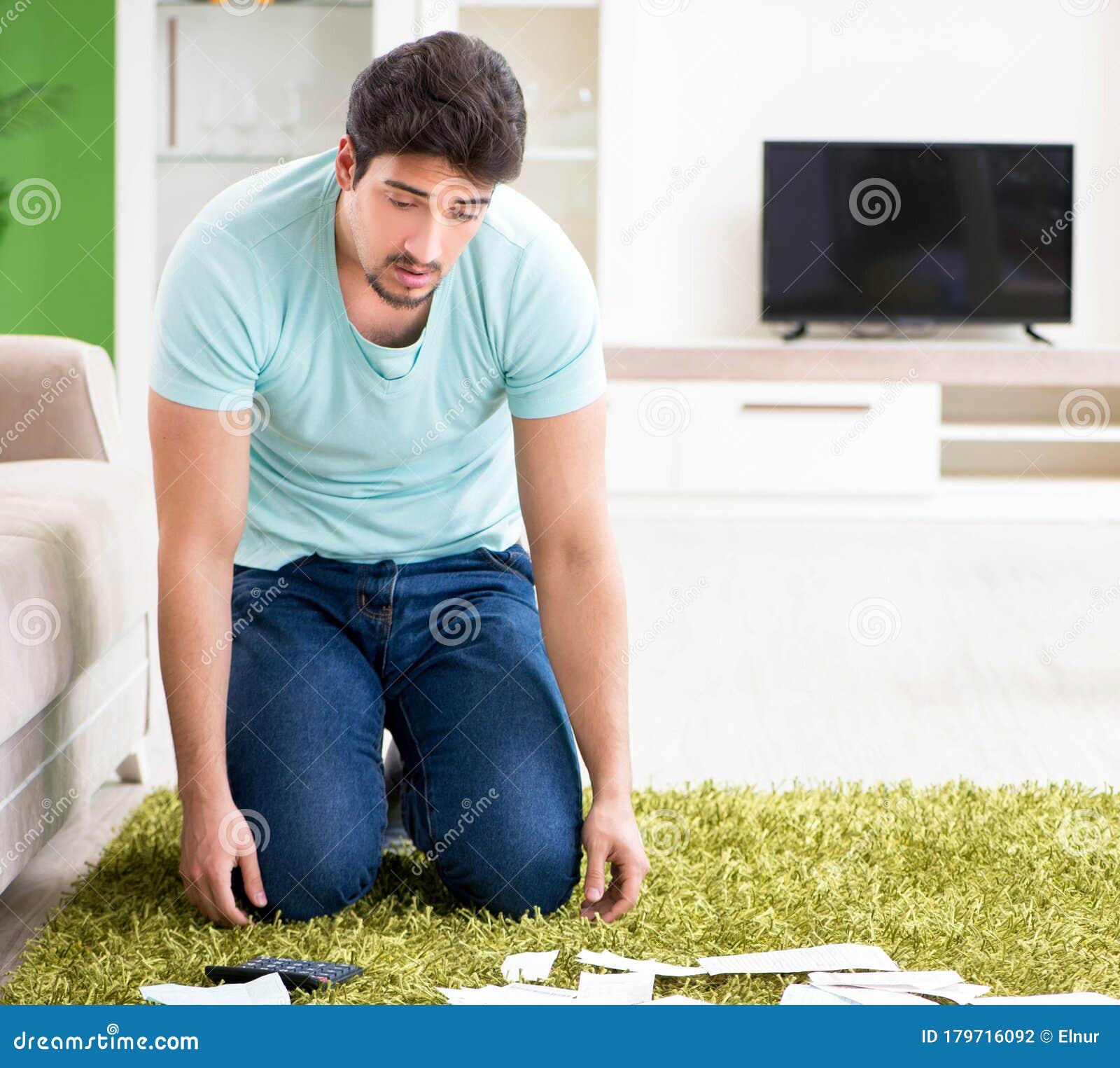 Young Man Struggling with Personal Finance and Bills Stock Photo ...