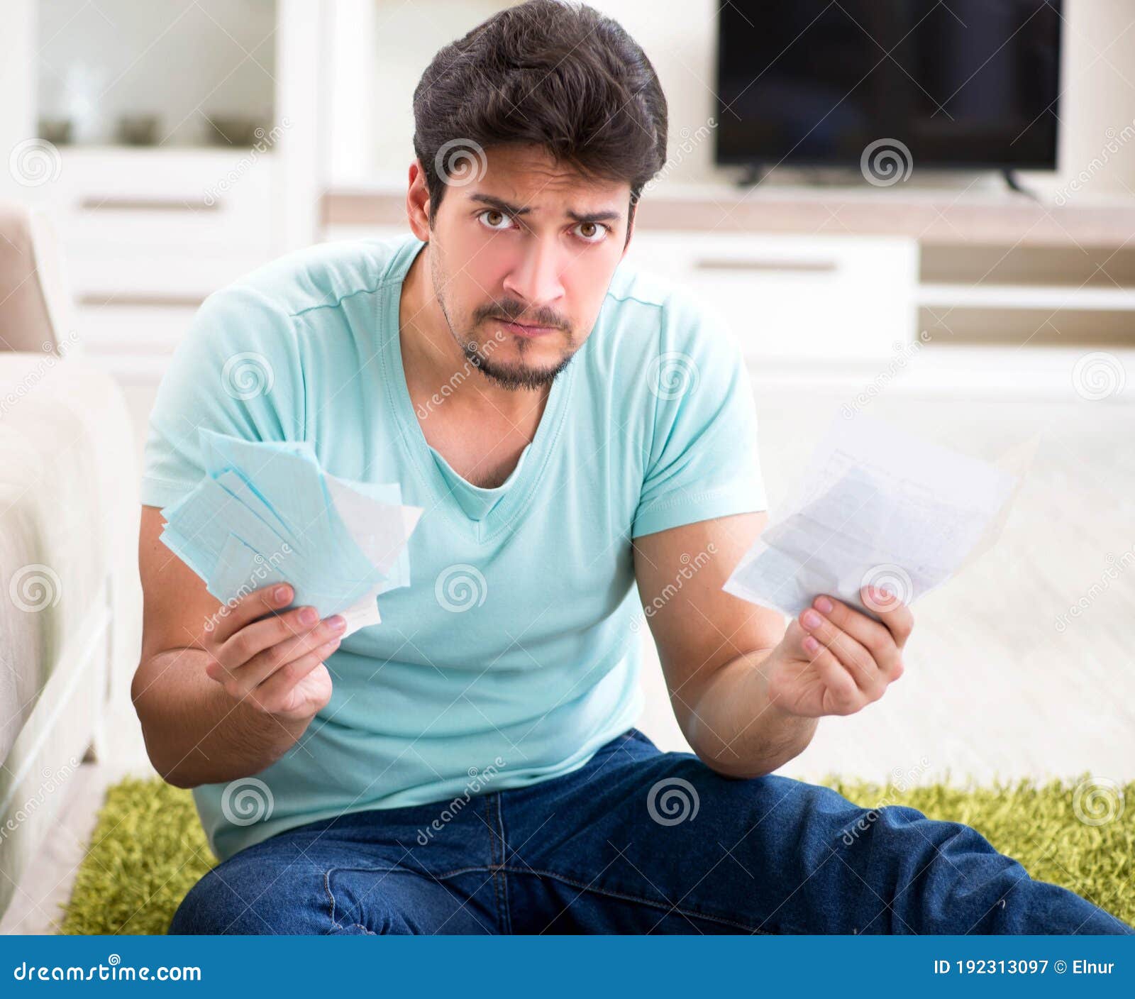 Young Man Struggling with Personal Finance and Bills Stock Image ...