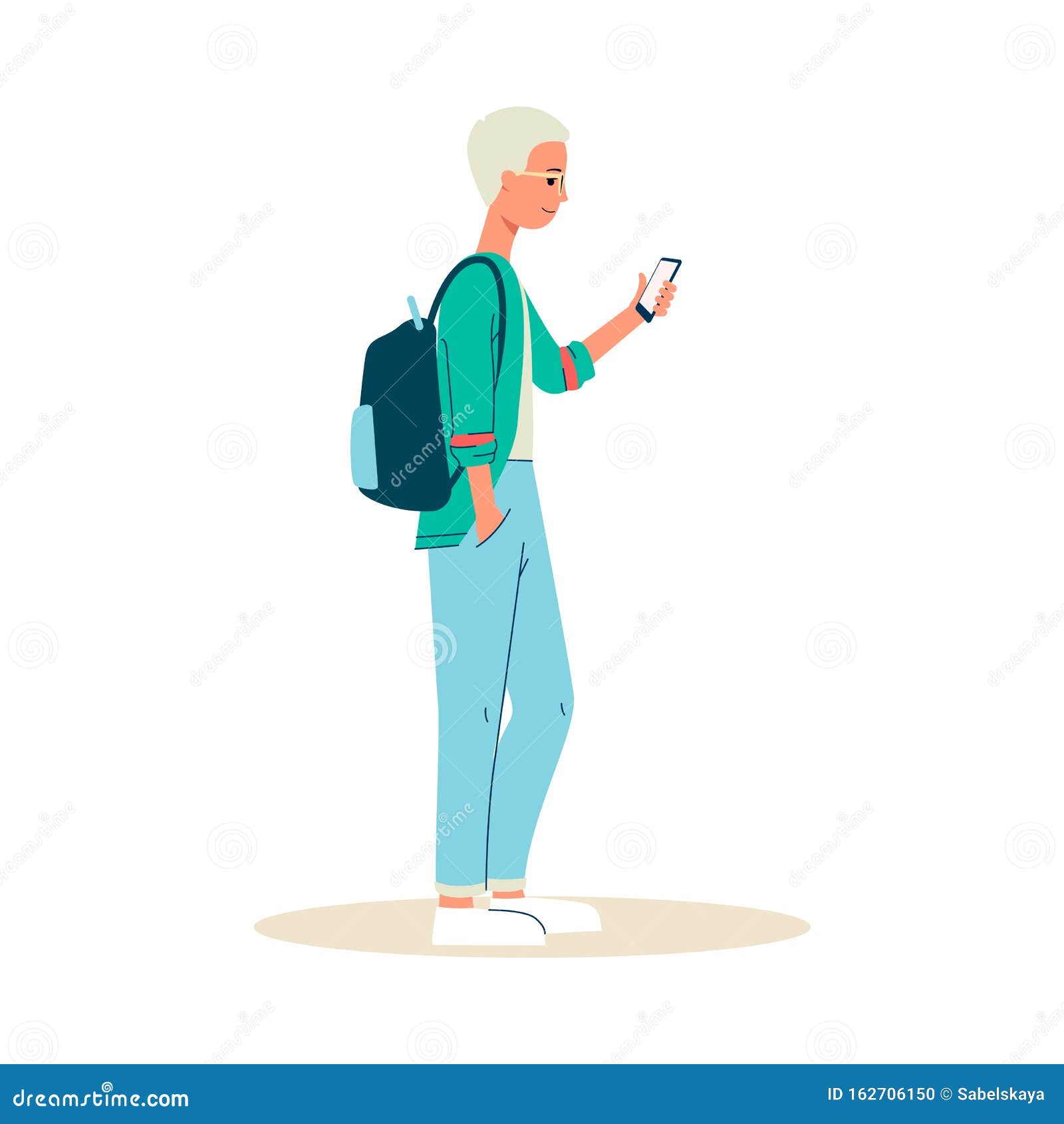 Young Man or Student with Backpack Flat Cartoon Vector Illustration ...