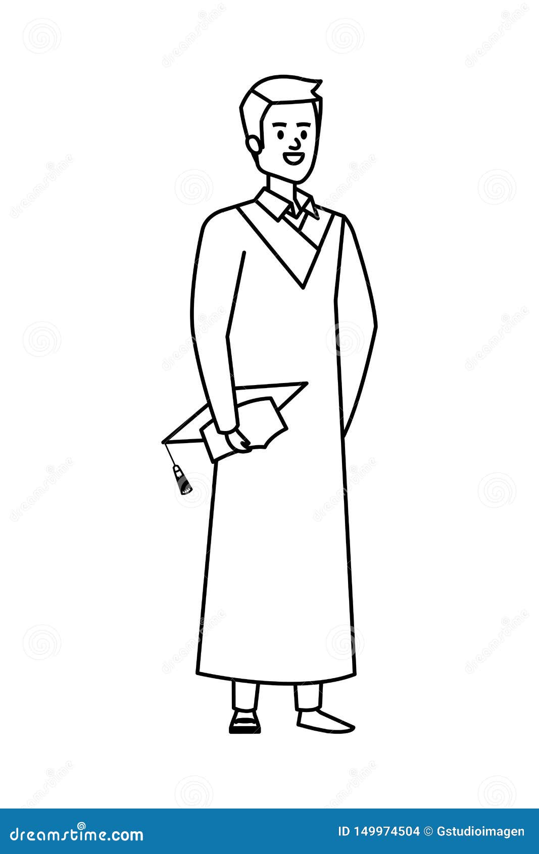 Young Man Student Graduated with Hat Stock Illustration - Illustration ...