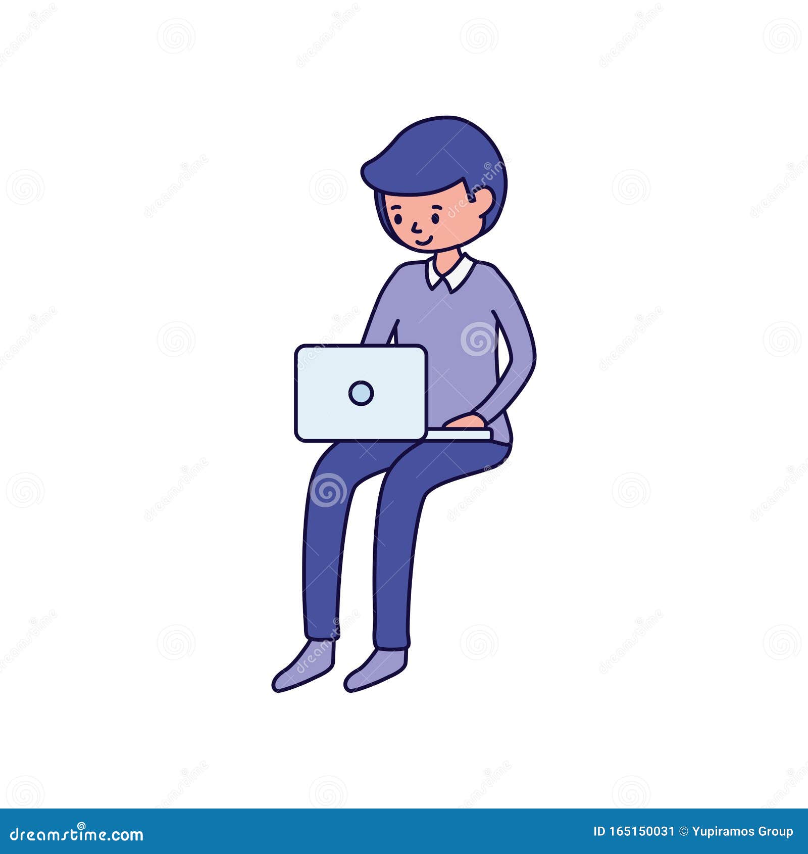 Young Man Student with Laptop Learning Online Stock Vector ...