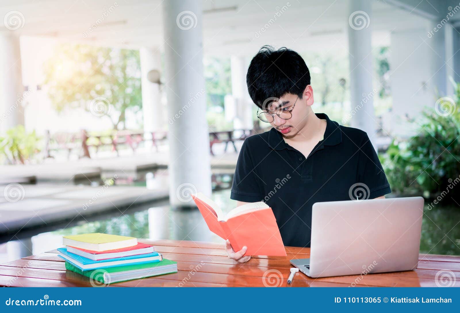 Young Man Student Reading School Book Folder Stock Image - Image of ...
