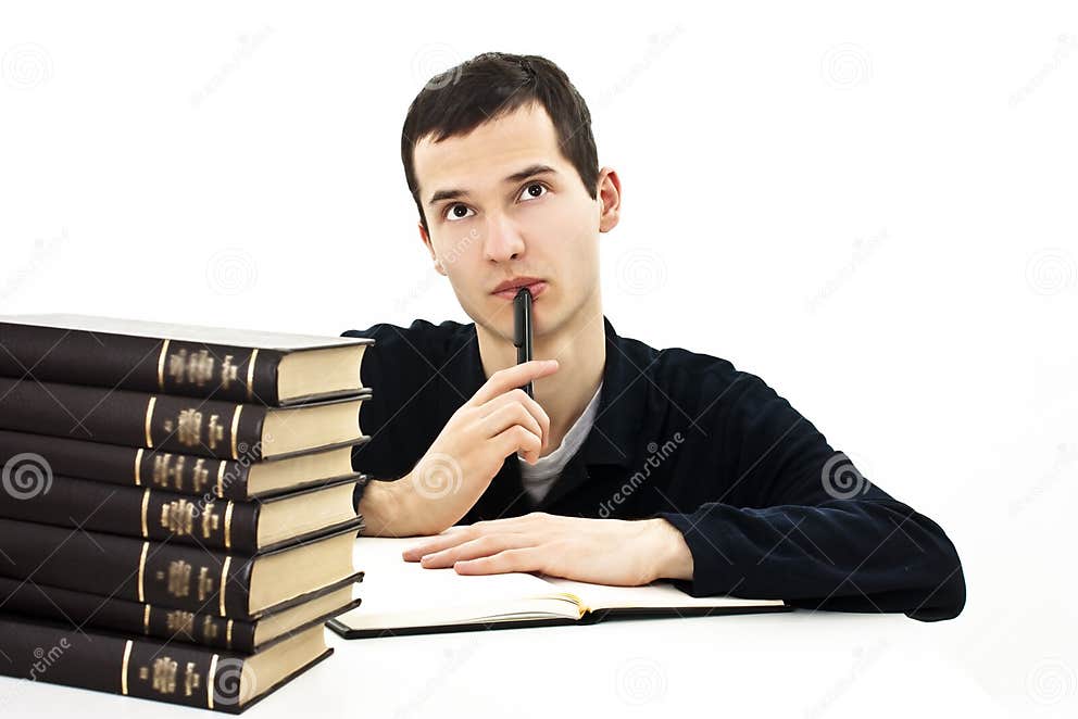 Young Man Studying on Books Stock Photo - Image of concentrate, mouth ...