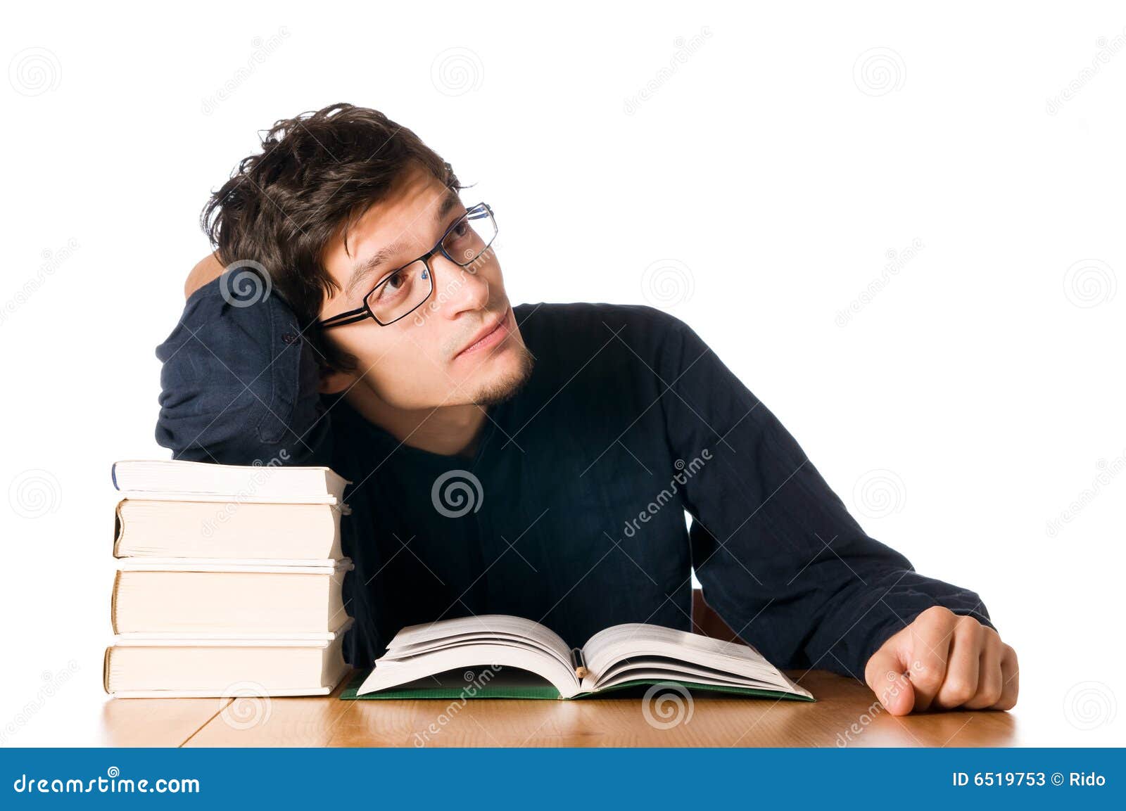 Young Man Studying on Books Stock Image - Image of eyeglasses, person ...