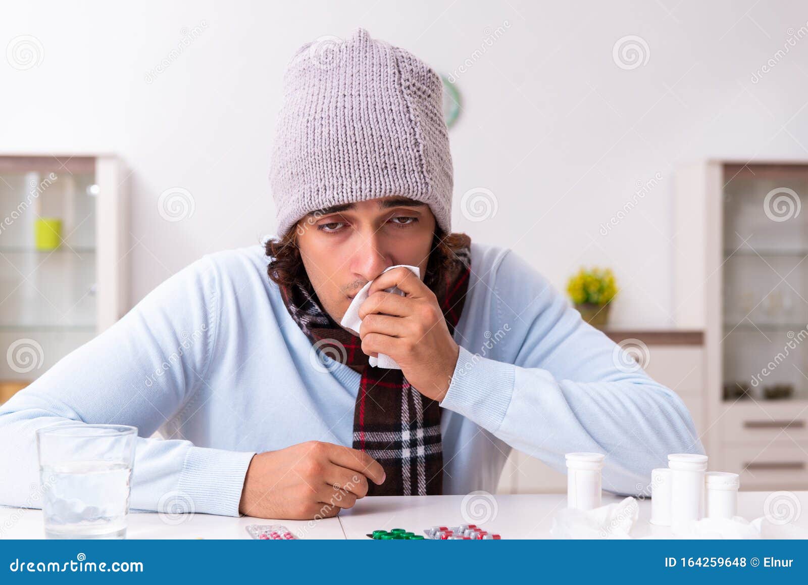 Young Man Suffering from Flu at Home Stock Photo - Image of illness ...