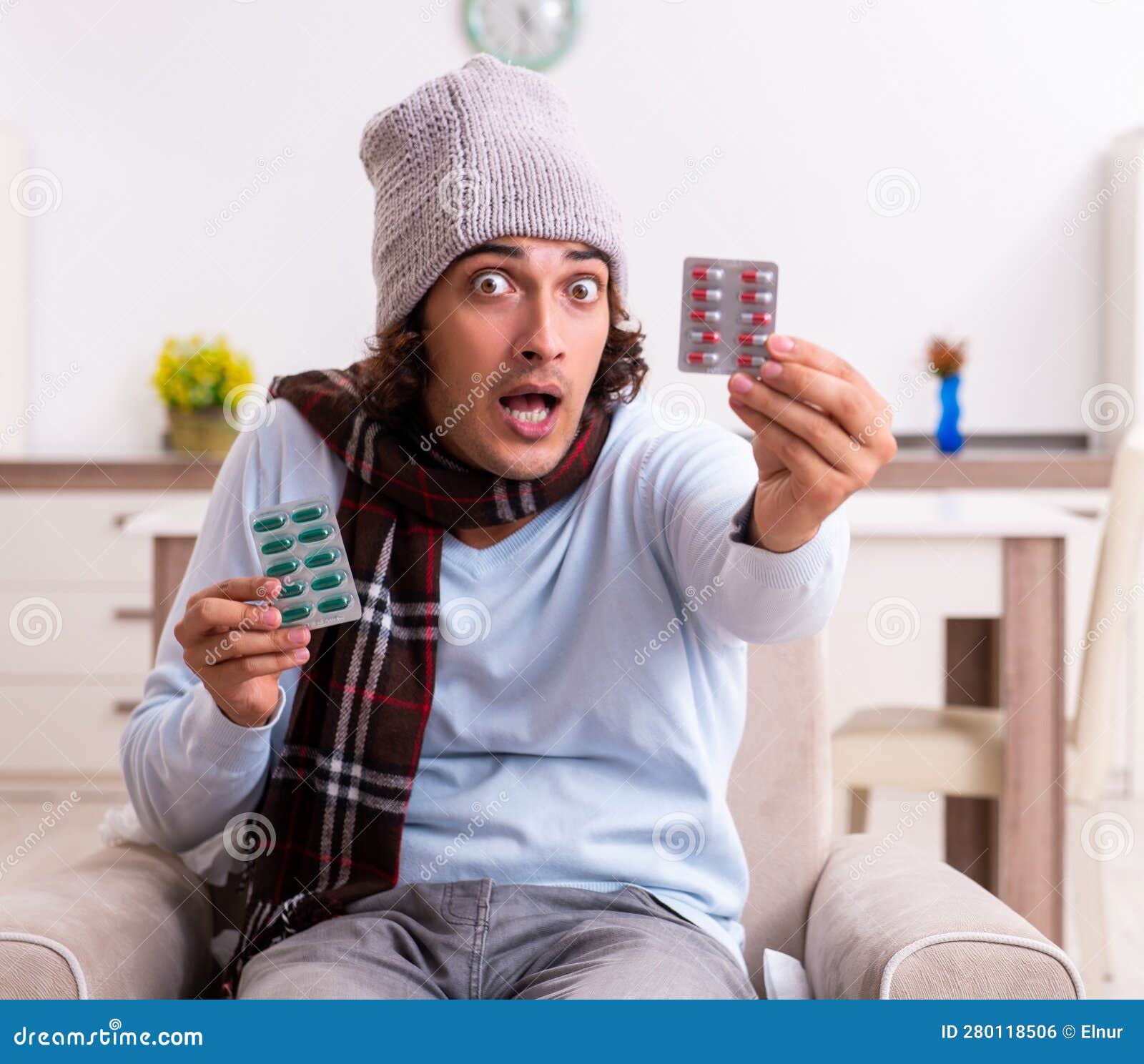 Young Man Suffering from Flu at Home Stock Photo - Image of problem ...