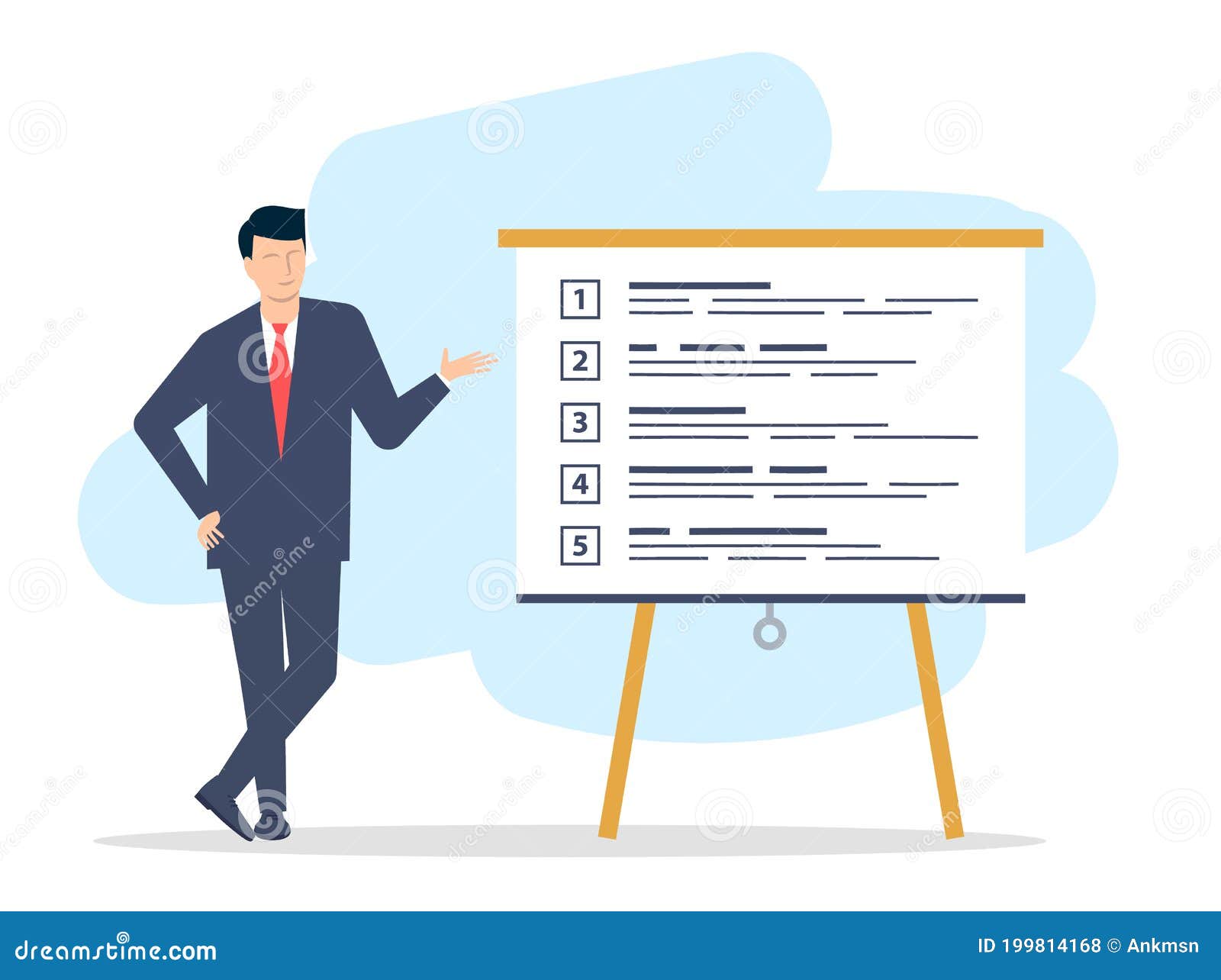 A Young Man in a Suit is Giving a Presentation. Vector Illustration ...