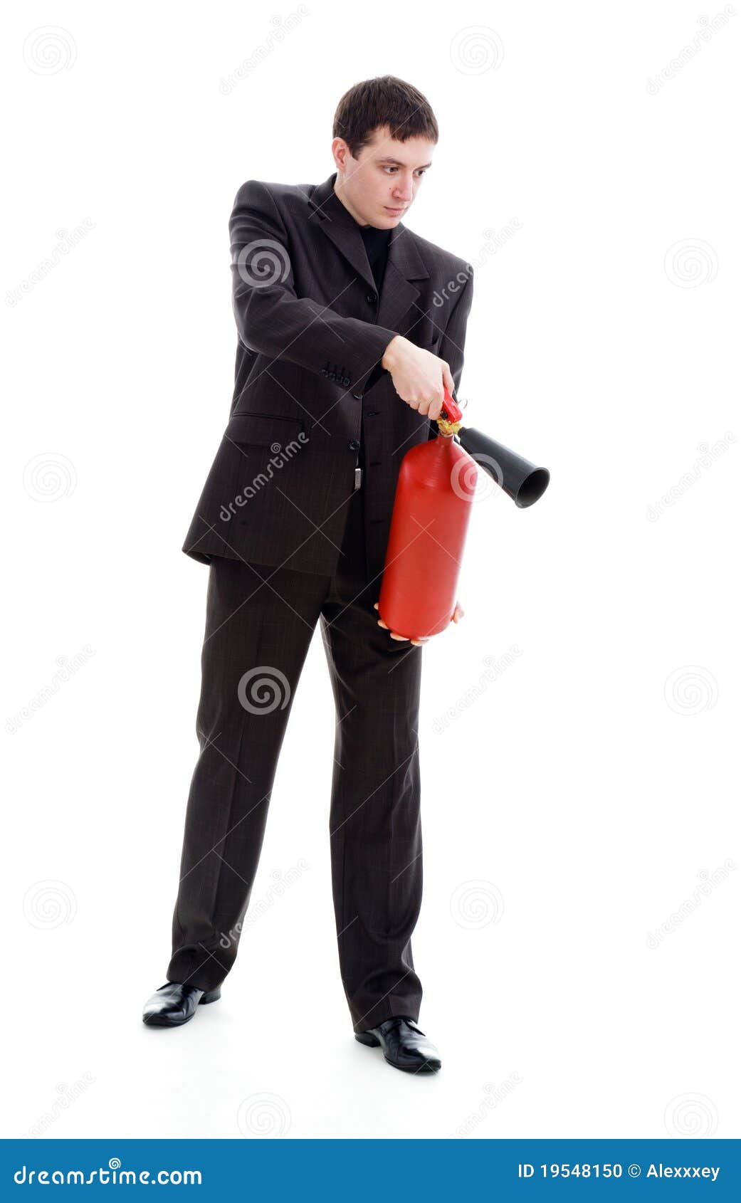 Young Man in a Suit Holding a Fire Extinguisher. Stock Photo - Image of ...