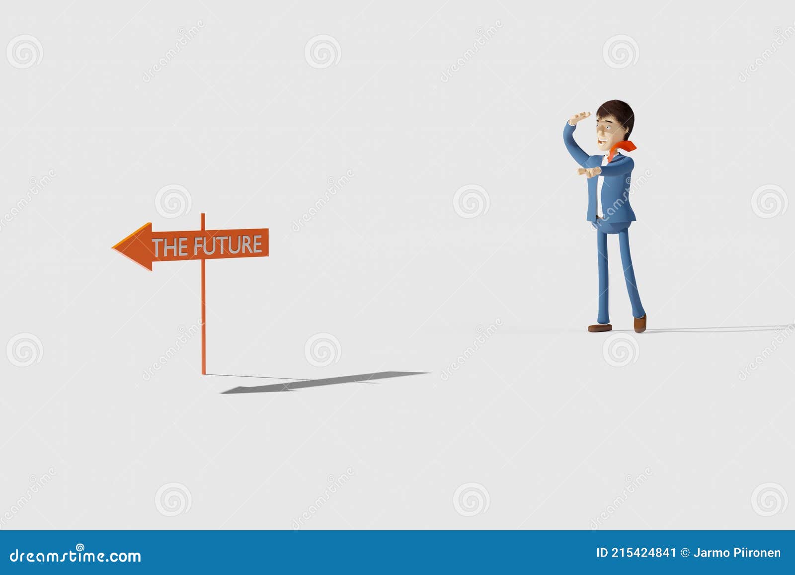 Young Man in Suit Looking and Pointing Towards Future. 3D Rendering ...