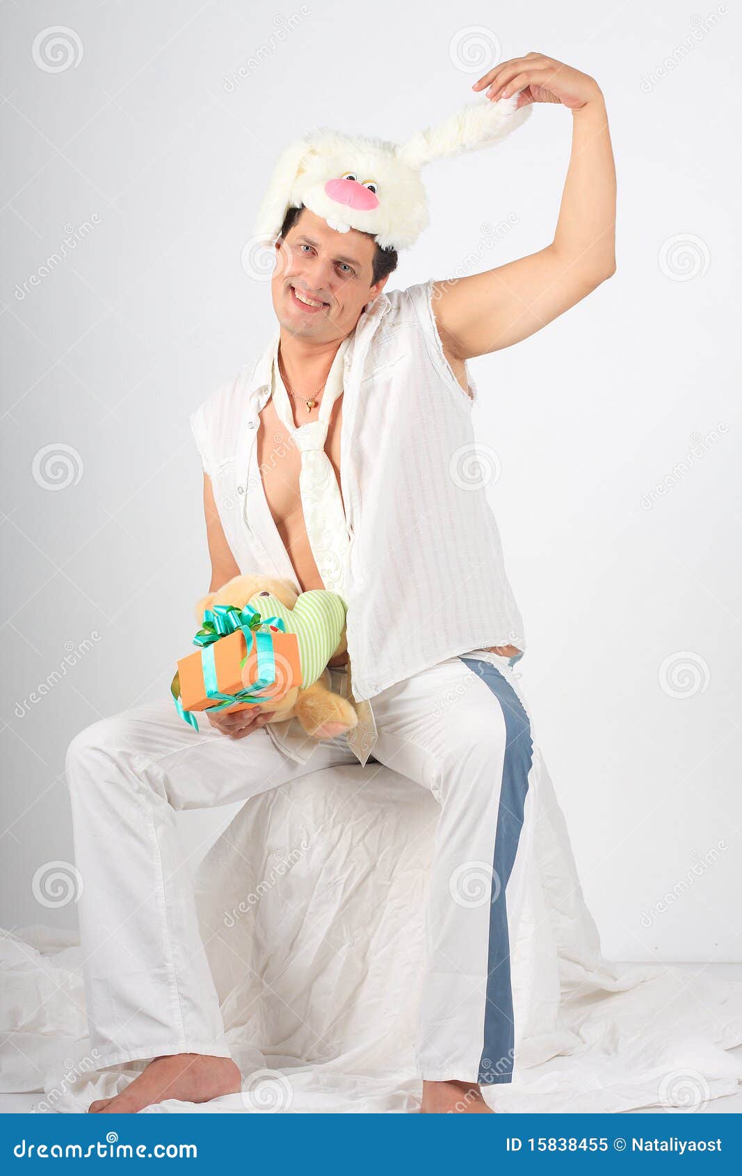 Young Man in a Suit of a White Hare Stock Image - Image of pink, hare ...