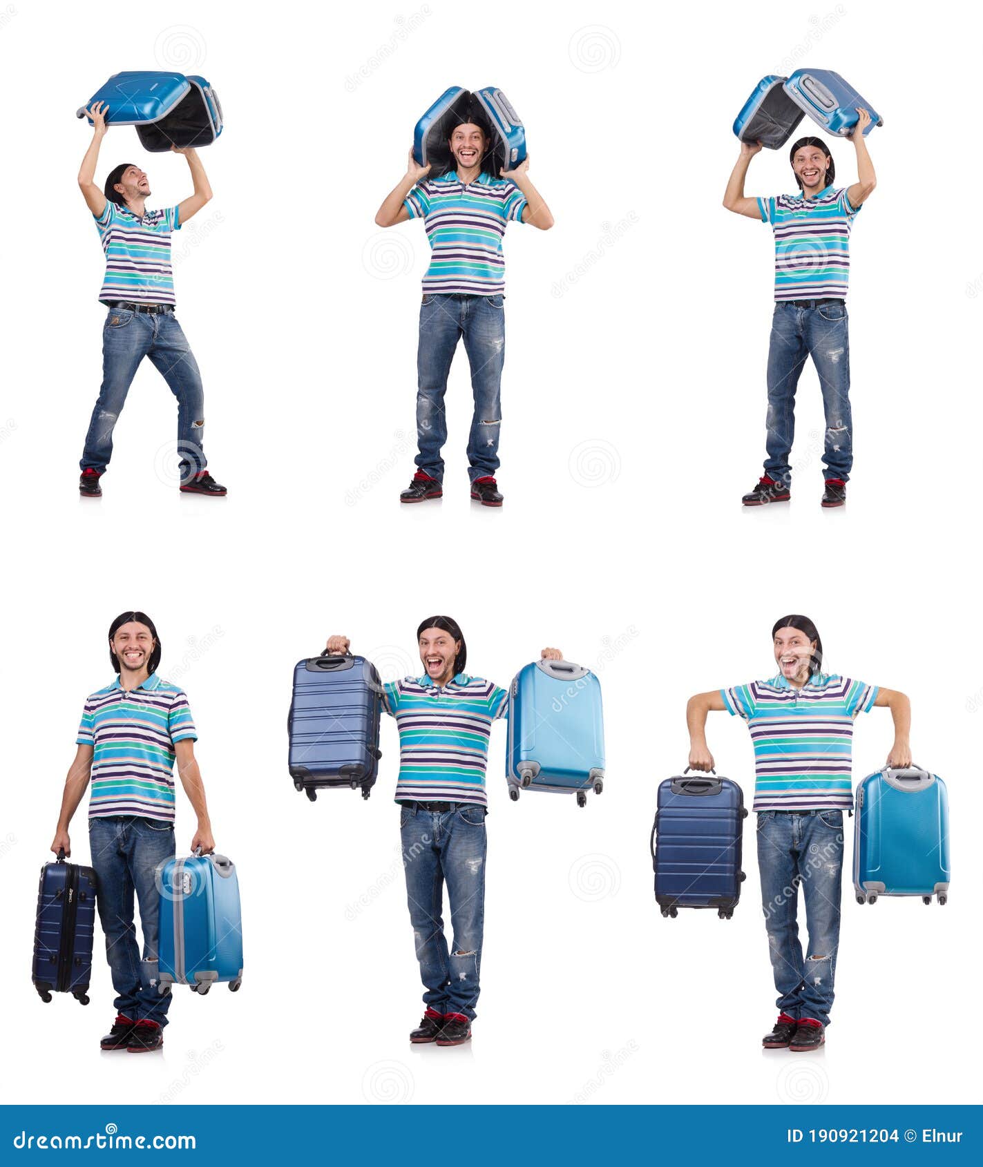 Young Man with Suitcase Isolated on White Stock Photo - Image of ...