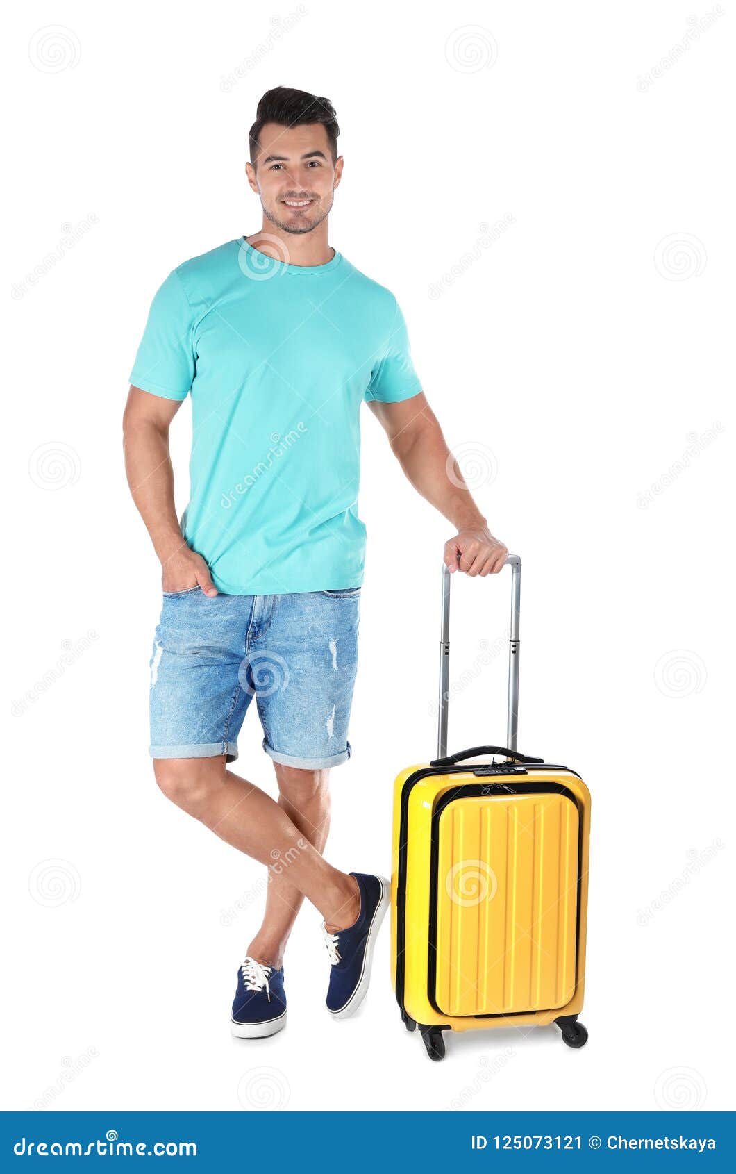Young man with suitcase stock image. Image of explore - 125073121