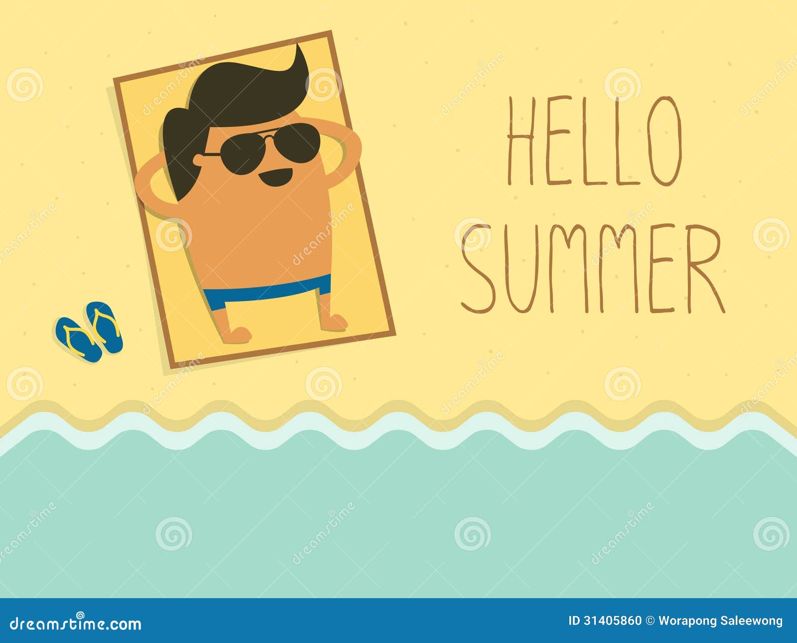 Young Man Sunbathing on a Beach Stock Vector - Illustration of glasses ...