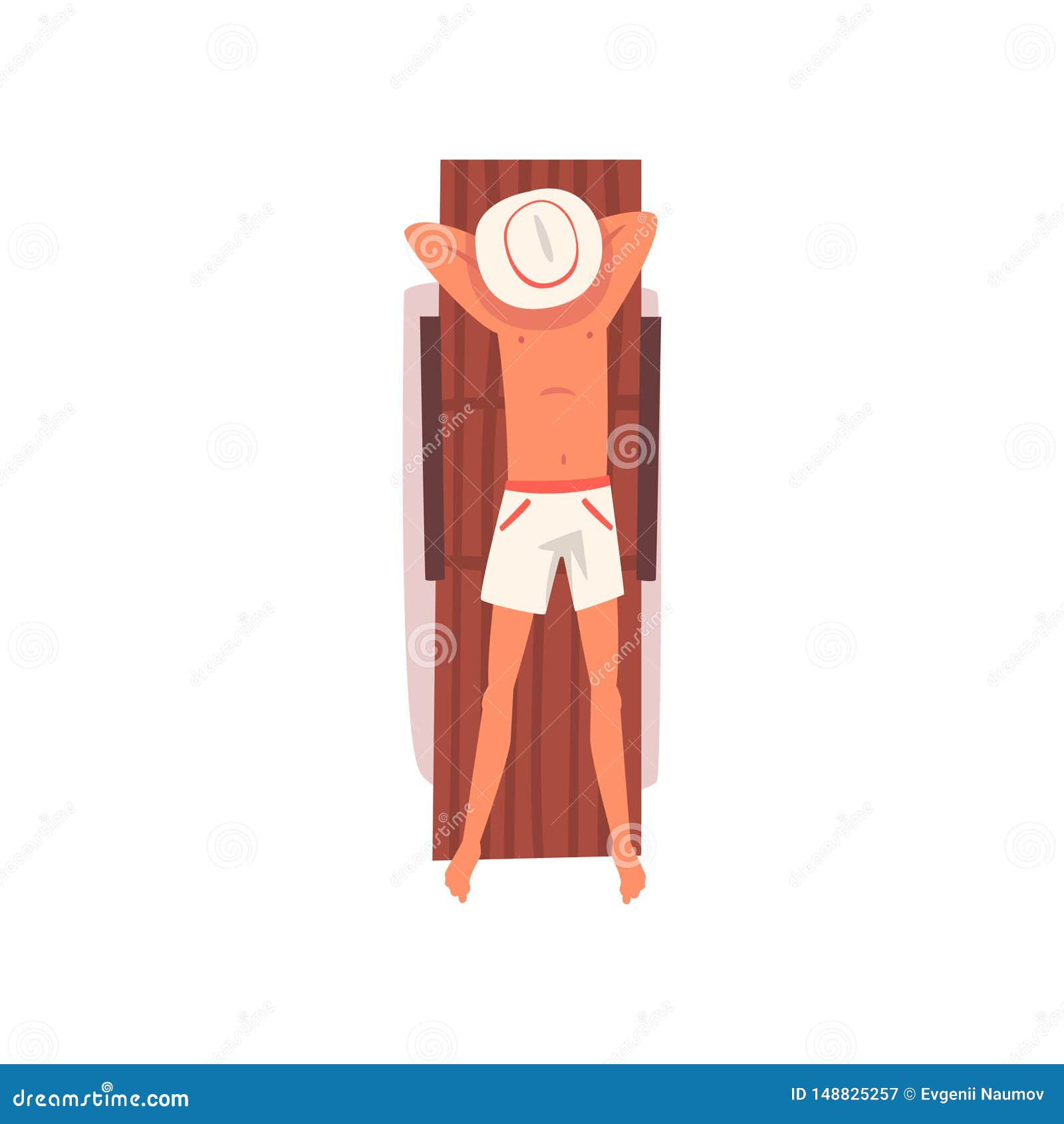 Young Man Sunbathing on Beach Towel, Top View of Lying Guy in Hat ...