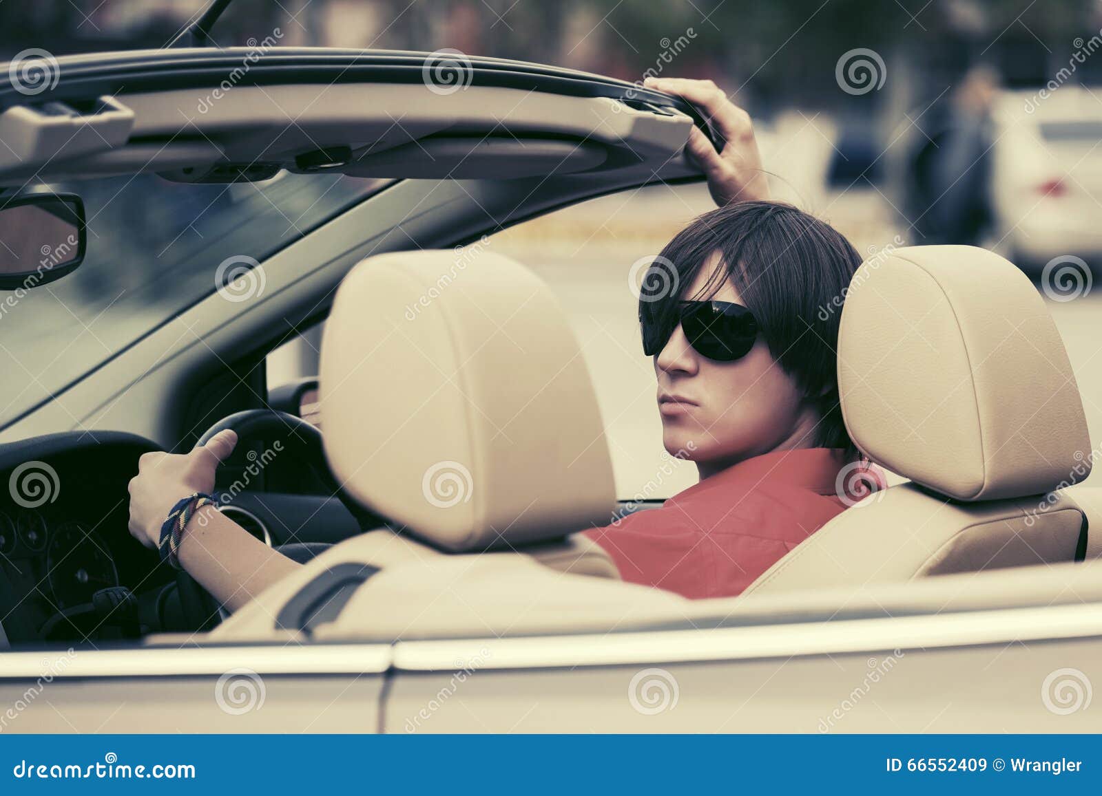 Young Man in Sunglasses Driving Convertible Car Stock Image - Image of ...