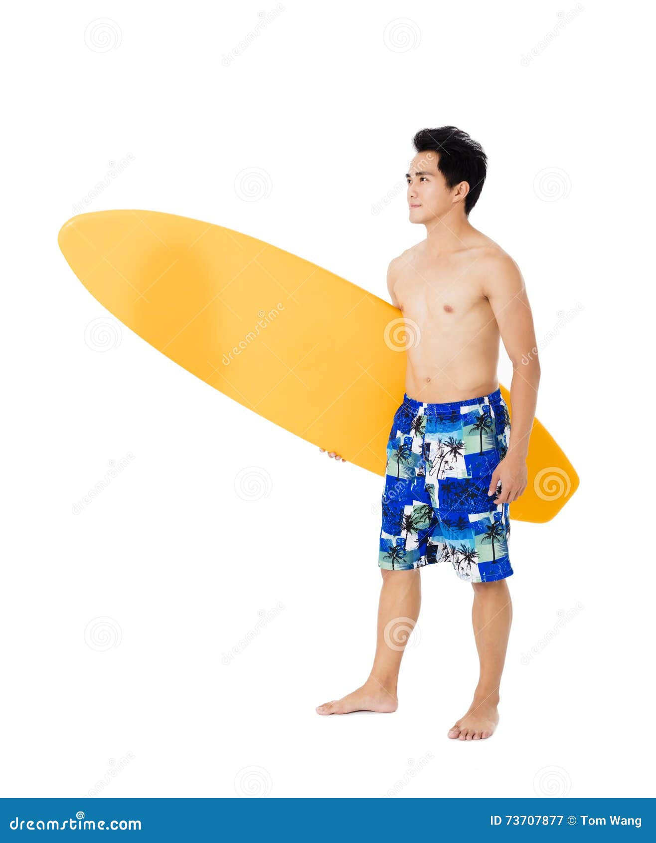 Young Man with Surfboard Isolated on White Stock Image - Image of sport ...