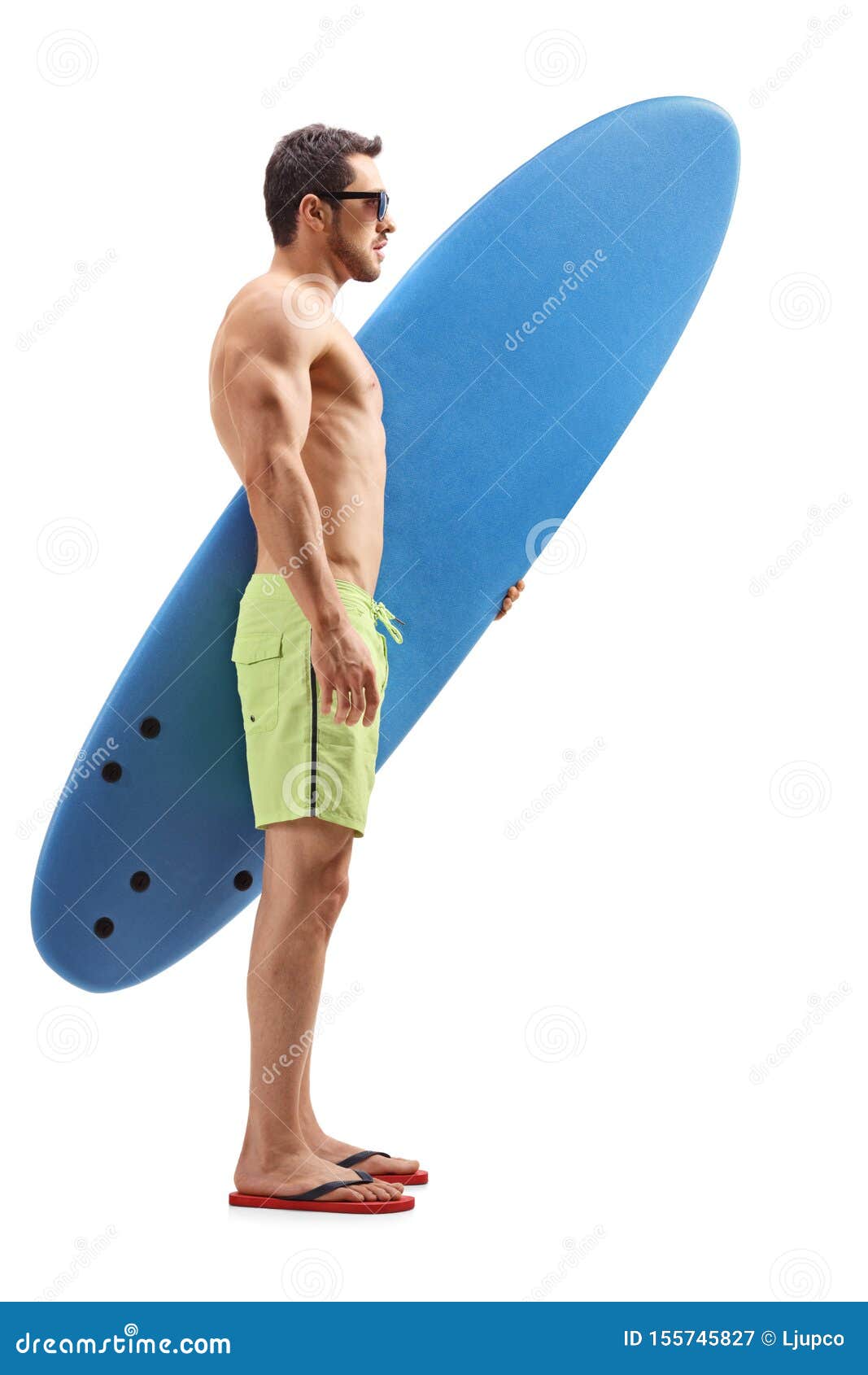 Young Man With A Surfboard Standing And Waiting Stock Image Image Of