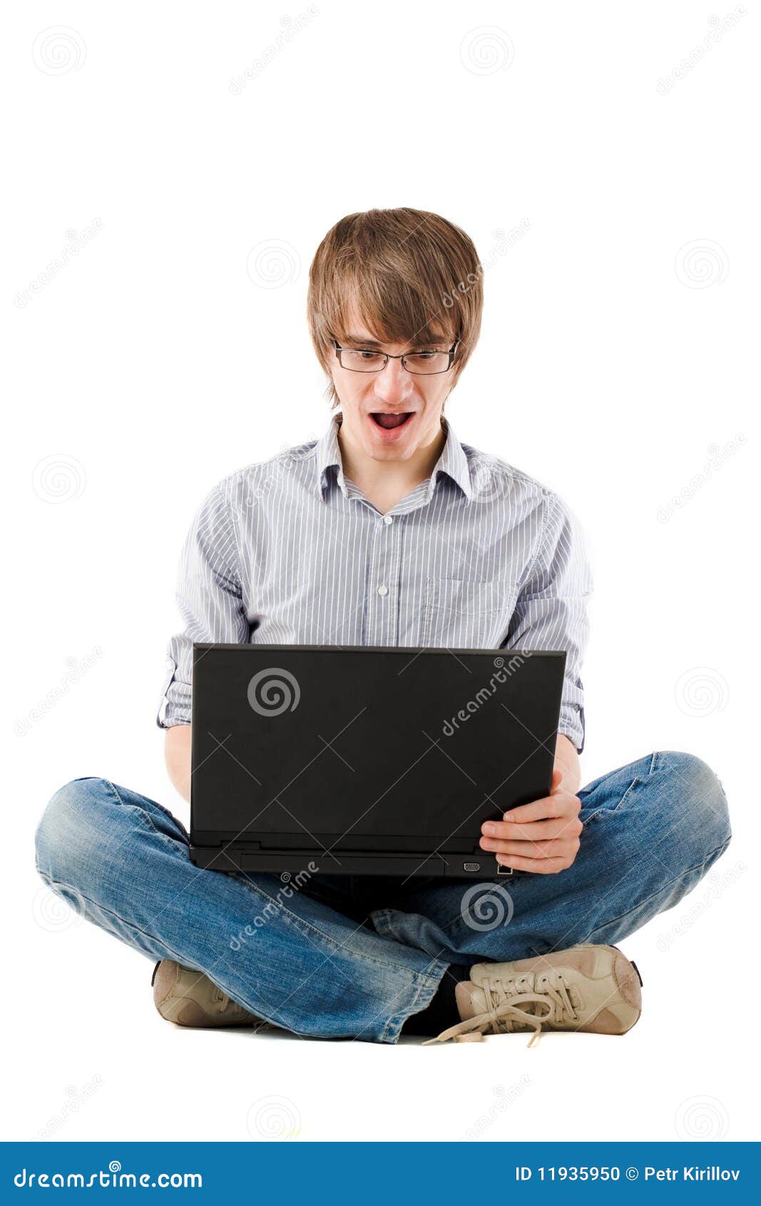 Young Man Surprised with Laptop Stock Photo - Image of blue, modern ...