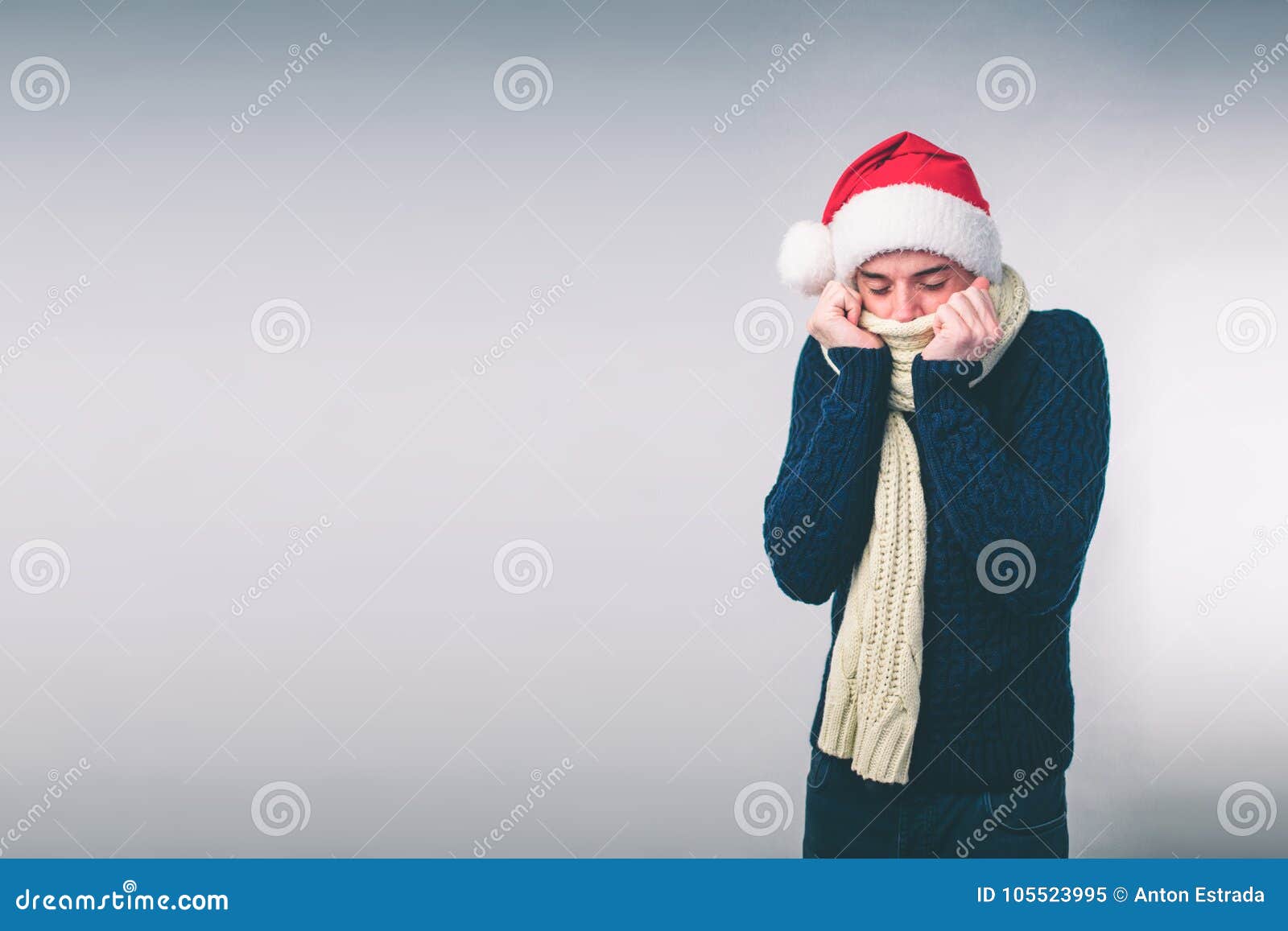 Young Man in Sweater Feel Cold Over a White Background Stock Image ...
