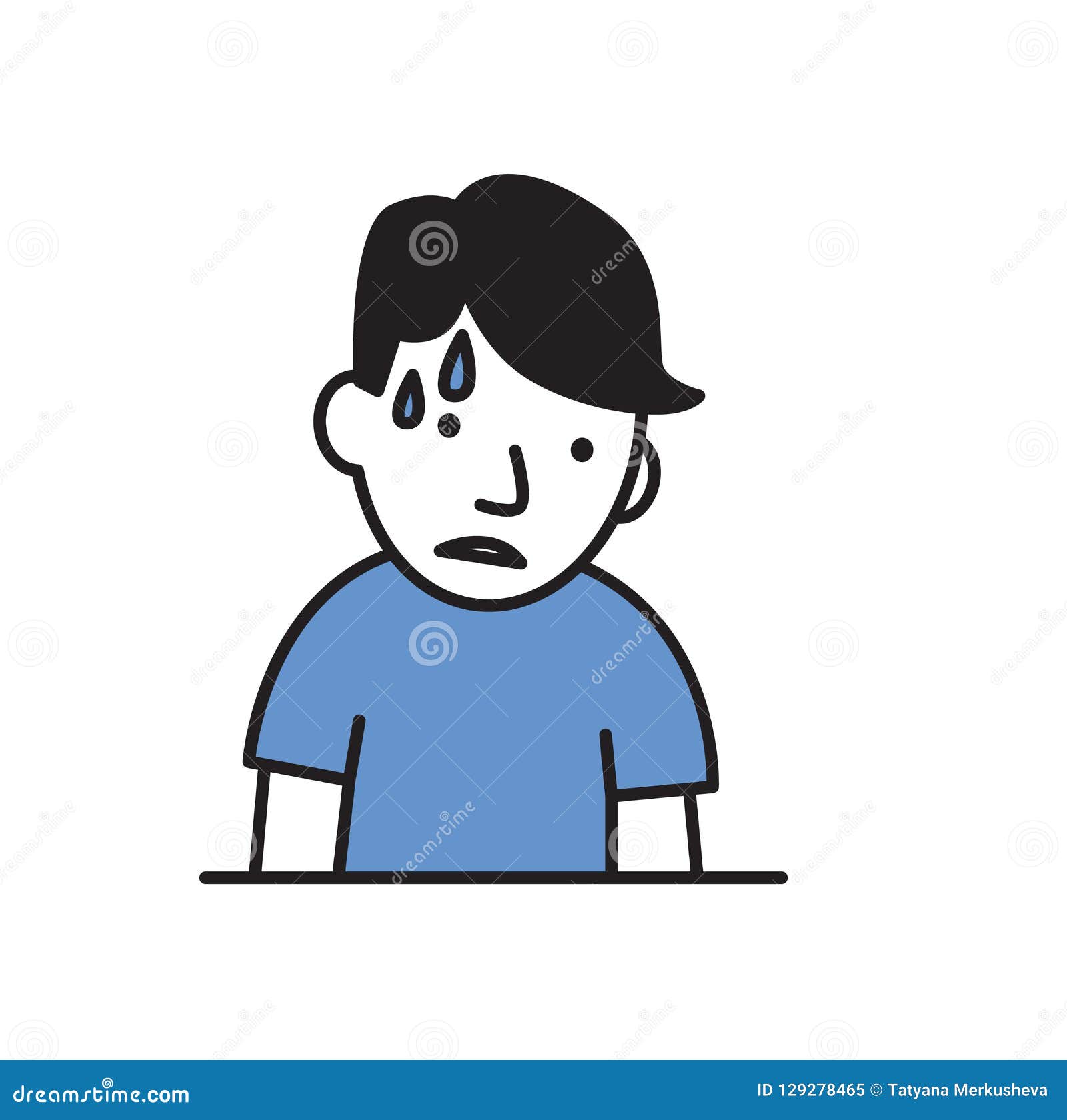 Young Sweating Man Looking Sideways. Flat Design Icon. Flat Vector ...