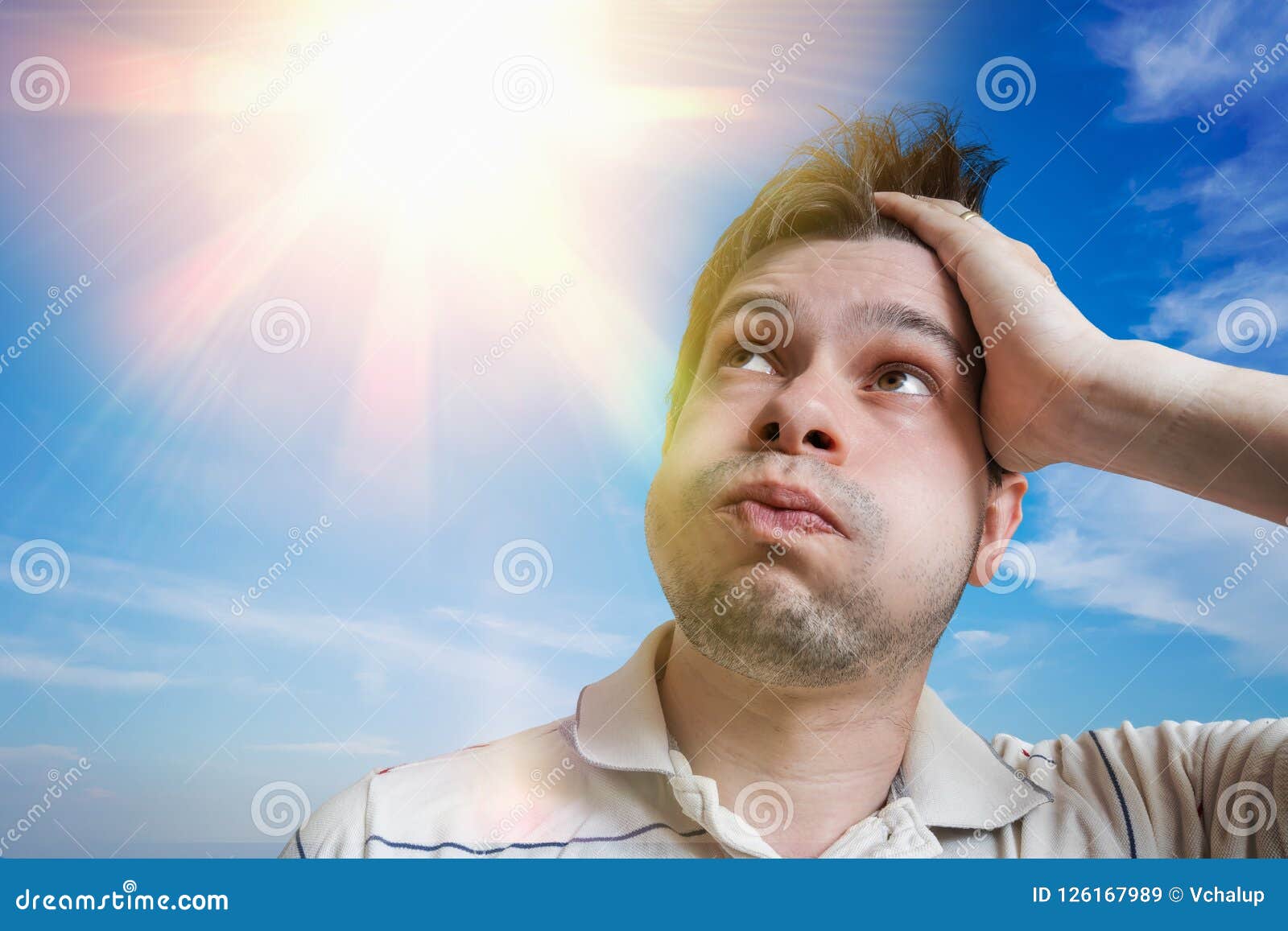 Young Man is Sweating. Hot Weather Concept Stock Image - Image of ...