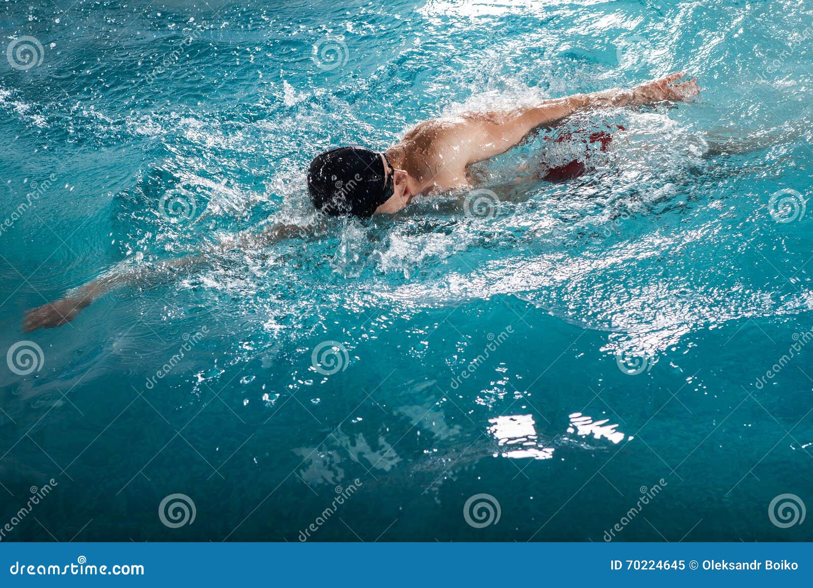 Young Man Swimming the Front Crawl in a Pool Stock Image - Image of ...
