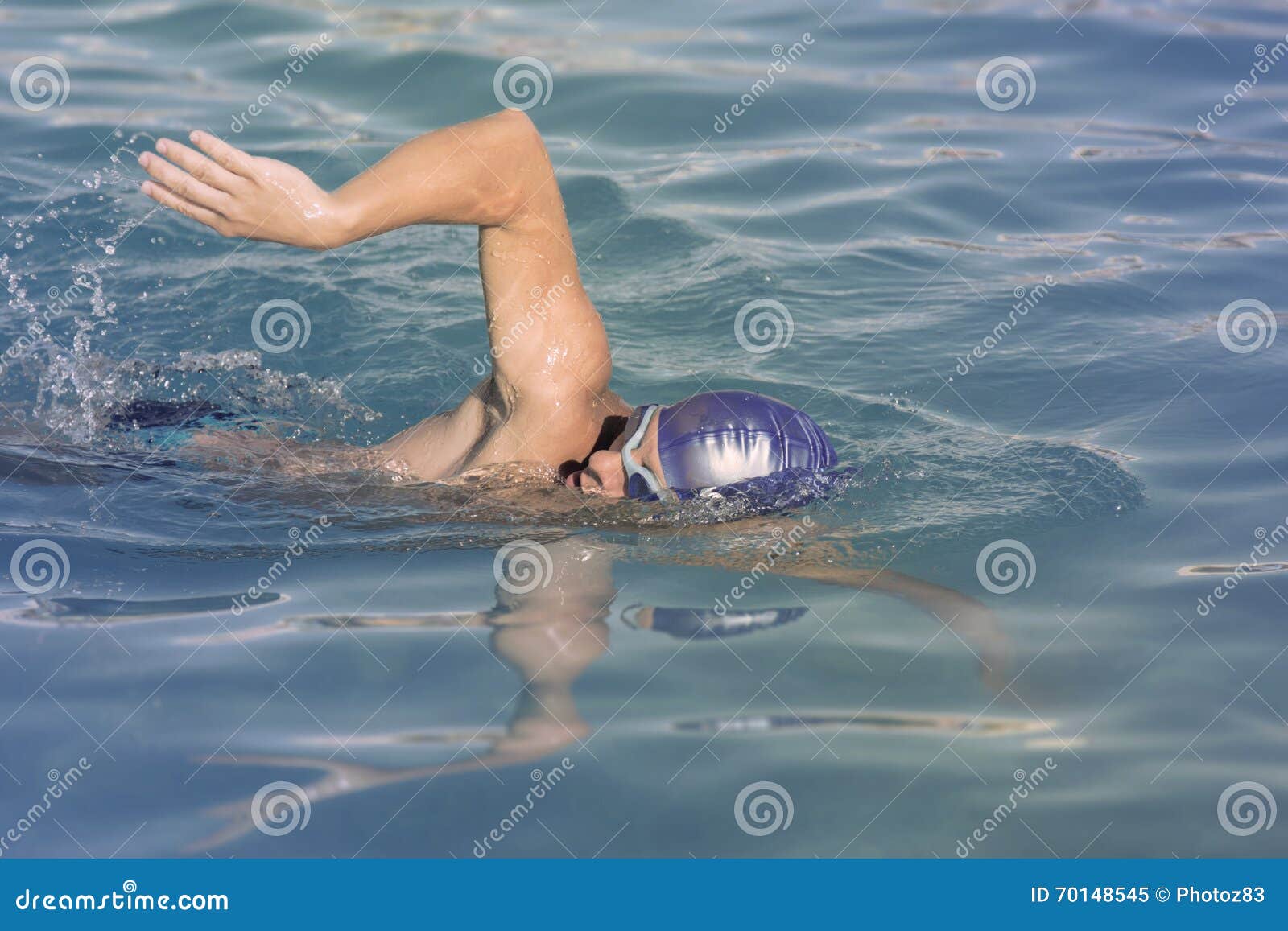 Young Man Swimming the Front Crawl Stock Image - Image of health ...