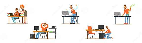 Young Man Sysadmin Character Working on Computer Doing Technical Work ...