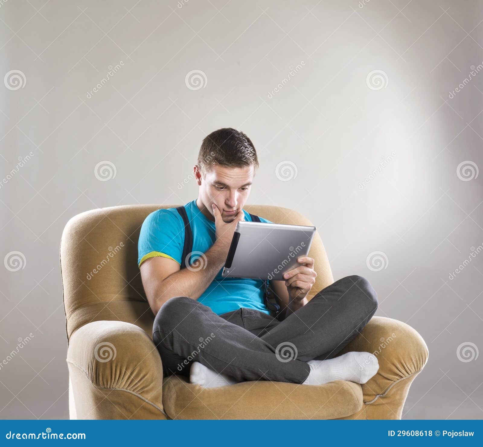 Young man with tablet stock photo. Image of hand, person - 29608618