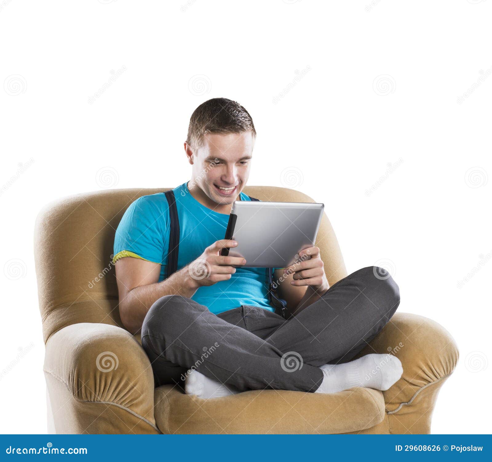 Young man with tablet stock photo. Image of internet - 29608626