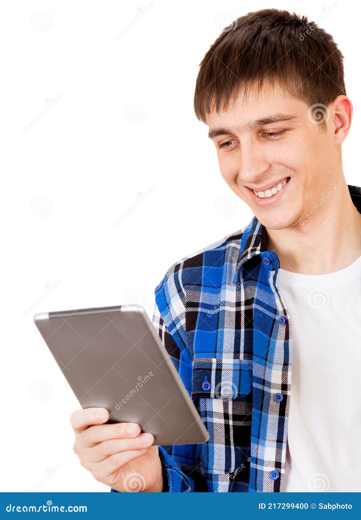Young Man with a Tablet stock photo. Image of computer - 217299400