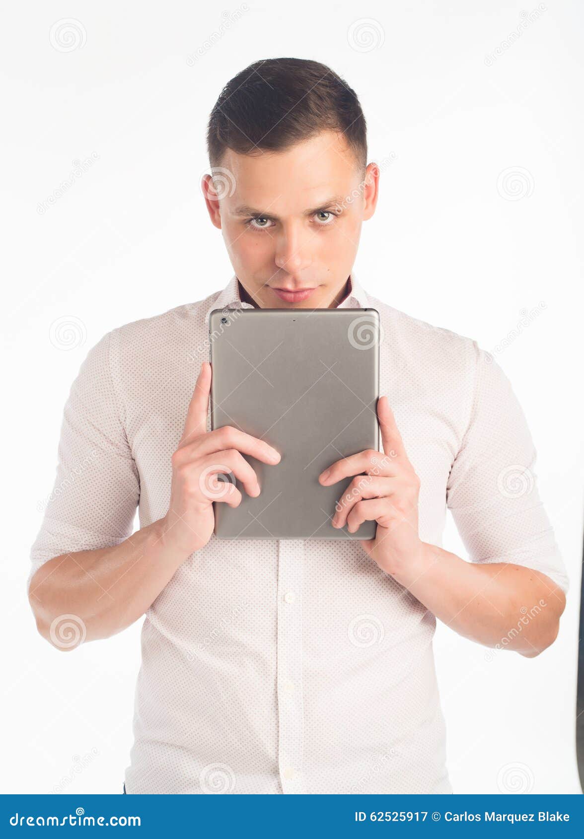 Young man with tablet stock image. Image of hispanic - 62525917