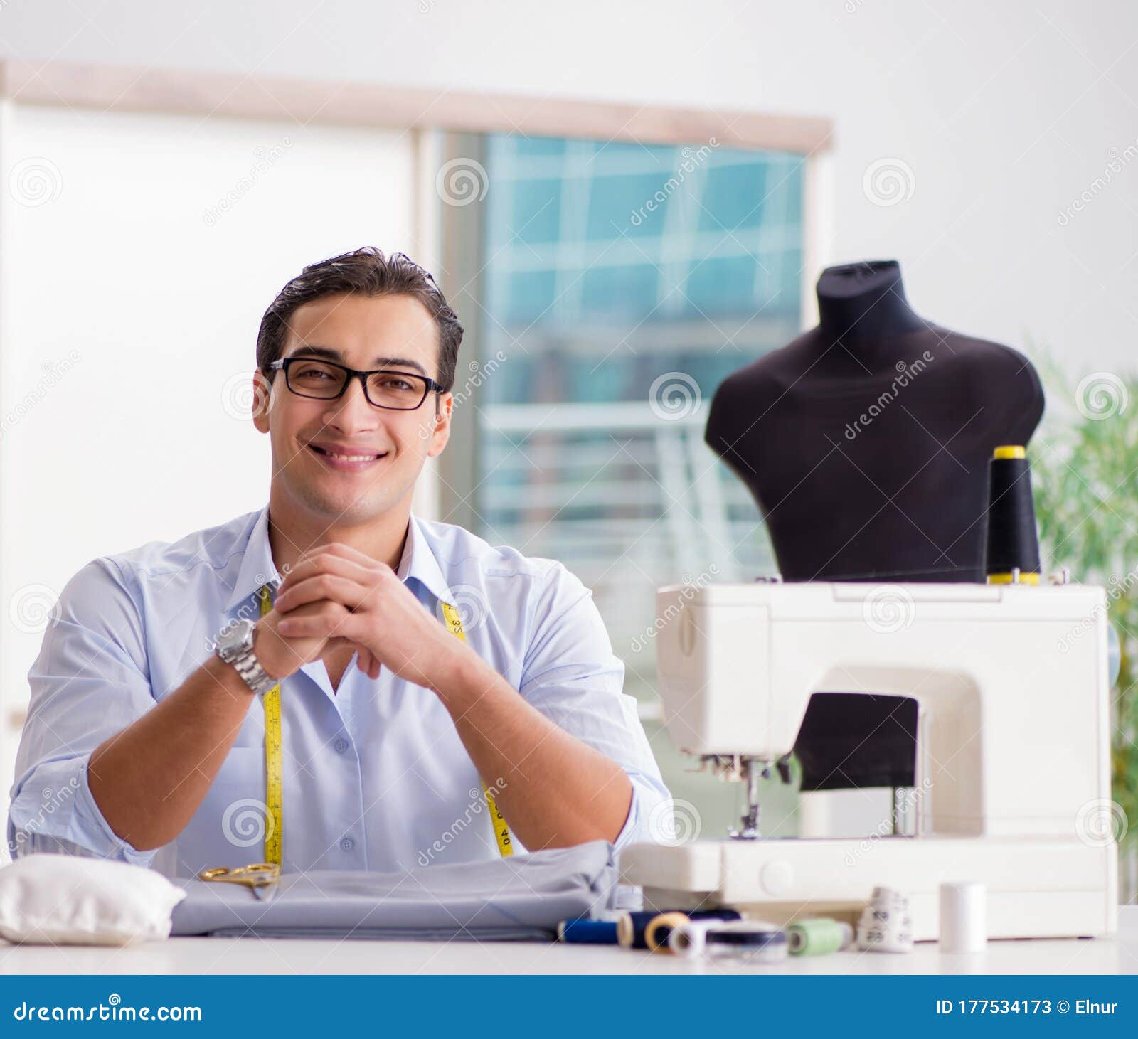 Young Man Tailor Working on New Clothing Stock Image - Image of ...