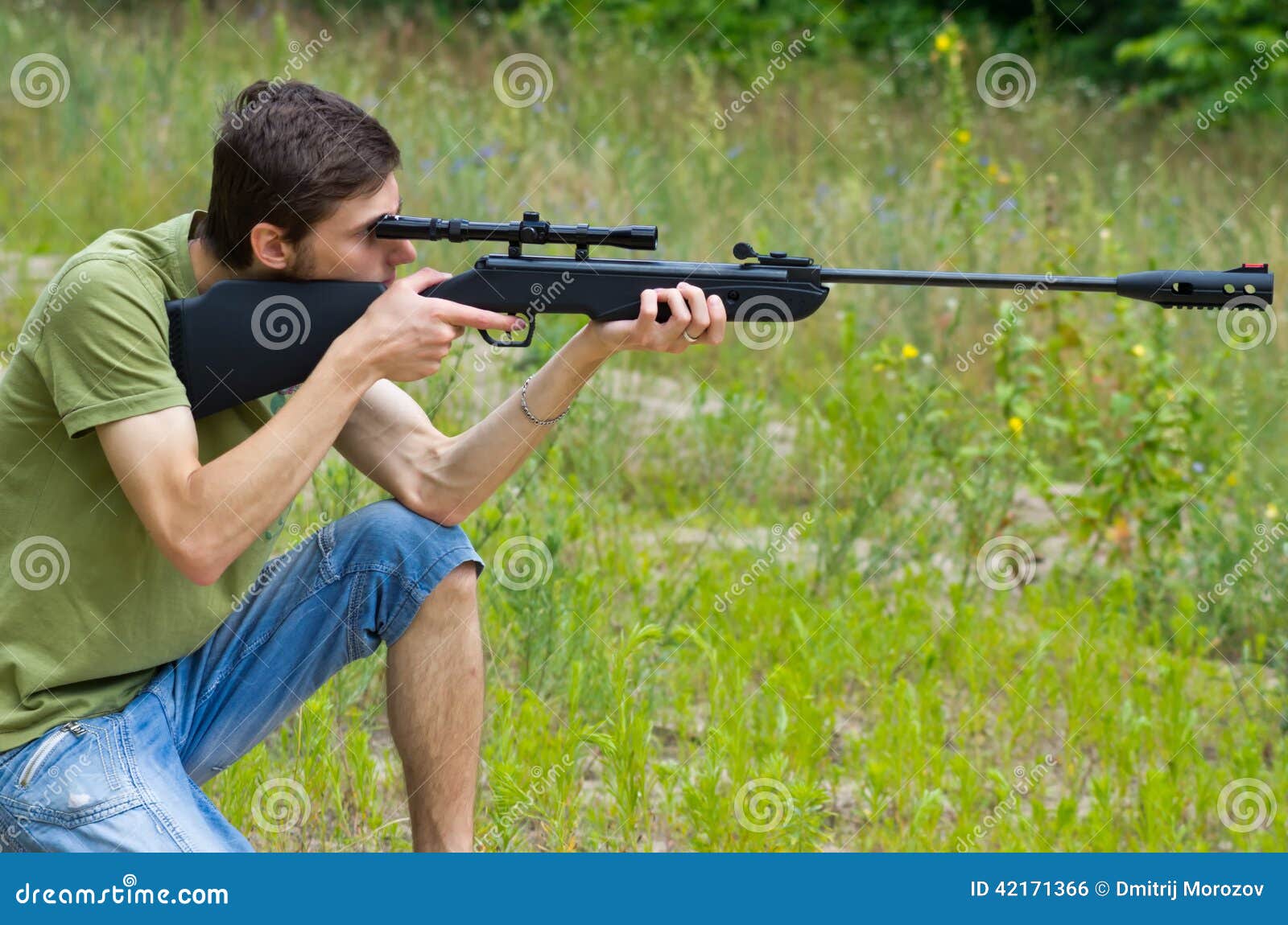 Young Man Taking Aim with the Air Rifle Stock Photo - Image of nature ...