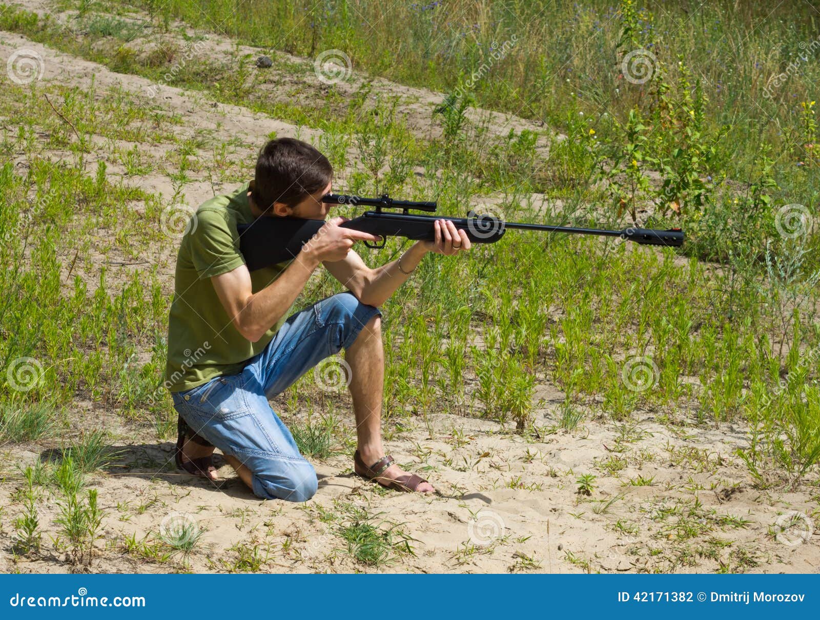 Young Man Taking Aim with the Air Rifle Stock Photo - Image of forest ...