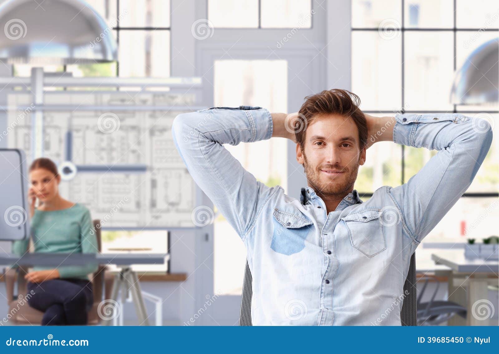 Young Man Taking Break of Work at Architect Office Stock Photo - Image ...