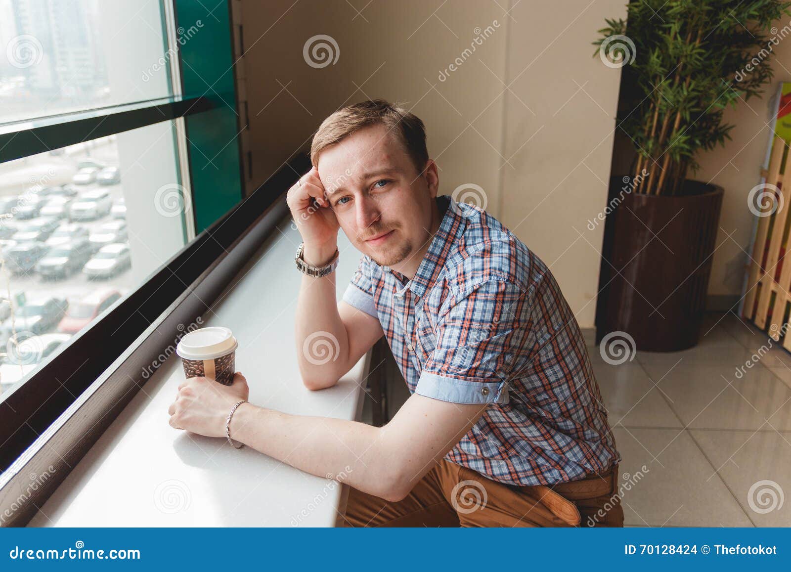 Young Man Taking a Coffee Break at Cafe Stock Photo - Image of drink ...