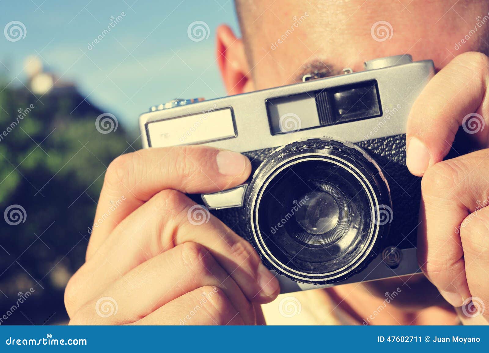 Young Man Taking a Picture with an Old Camera Stock Image - Image of ...