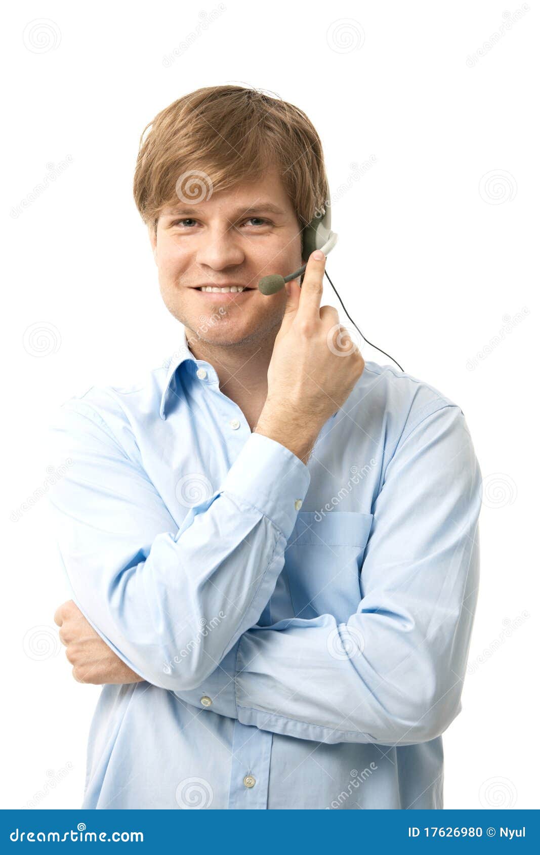 Young Man Talking on Headset Stock Photo - Image of headphone, chat ...
