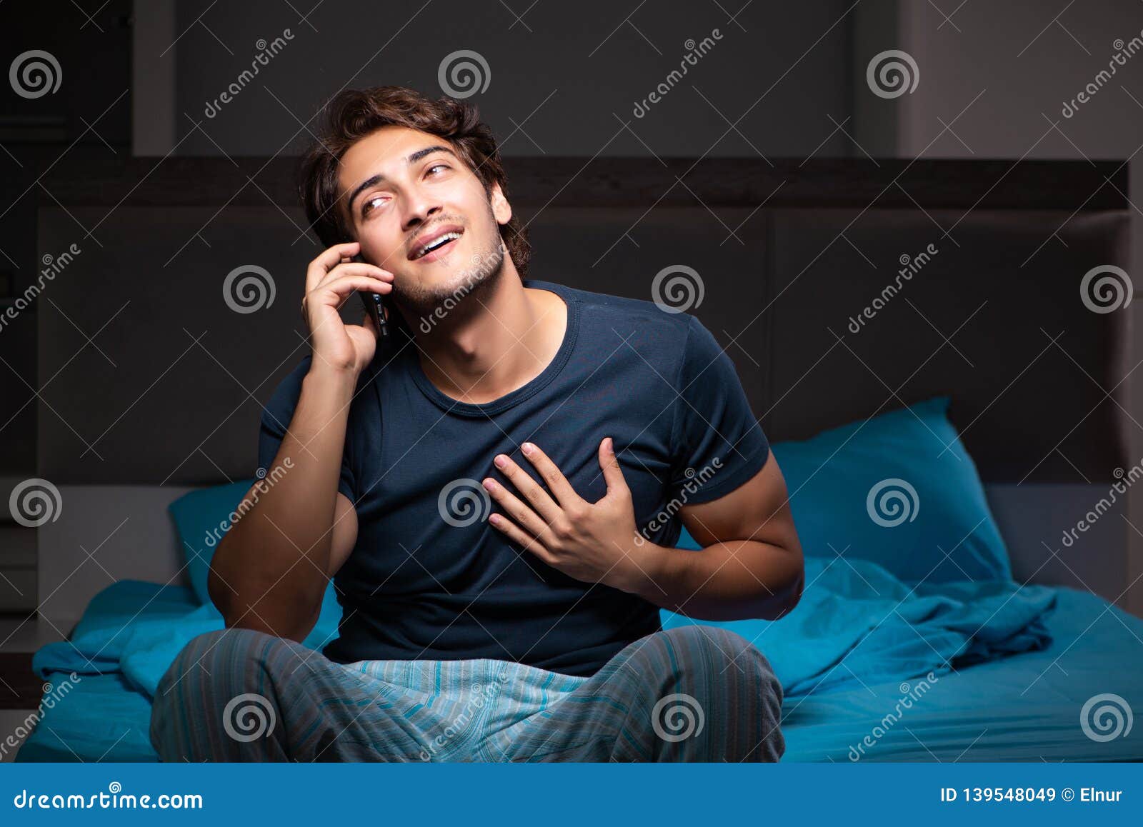 The Young Man Talking on Mobile Late at Night Stock Image - Image of ...
